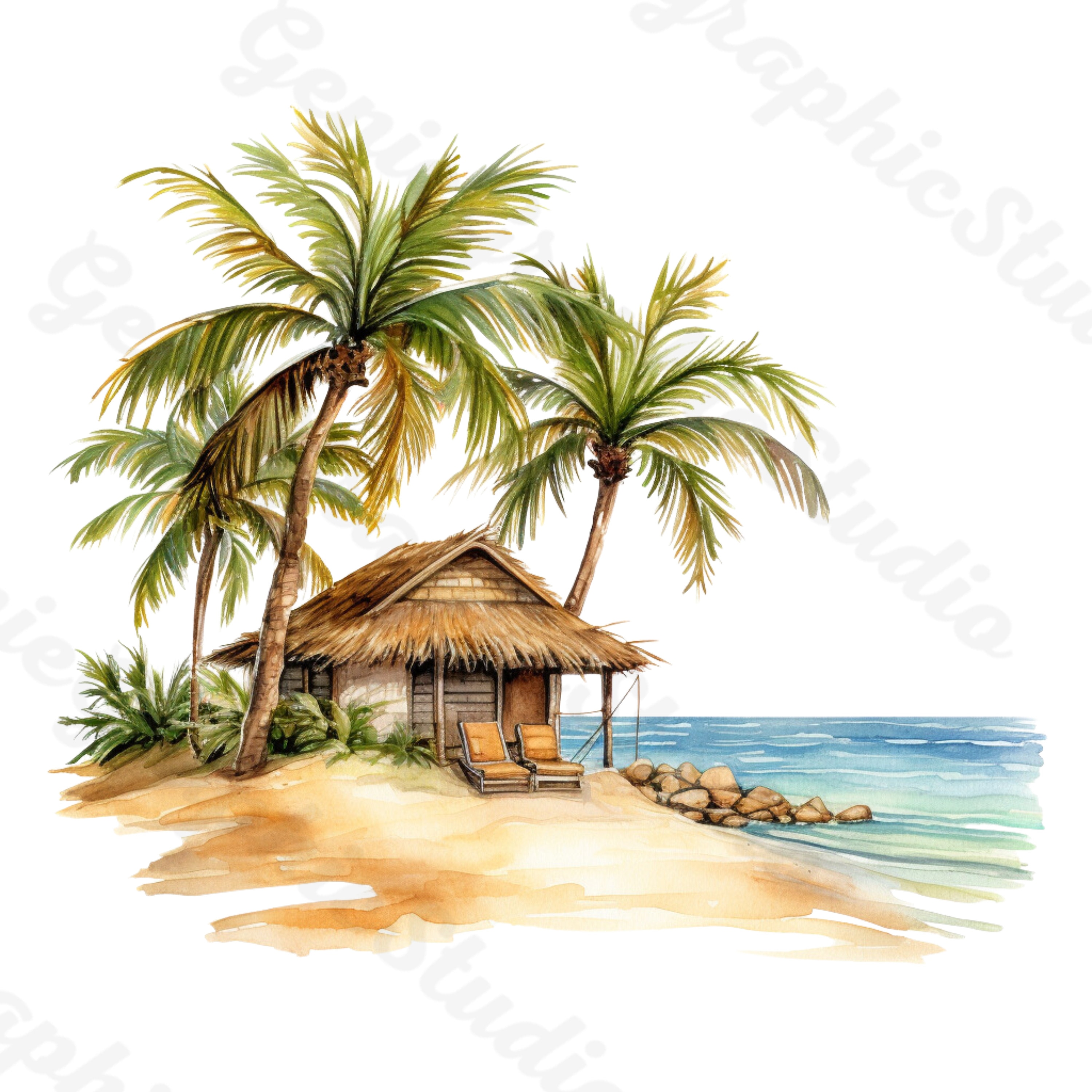 Beach Png, Watercolor Beach Clipart, Summer Clipart, Ocean Print ...