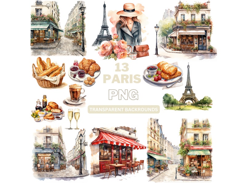 Watercolor Paris Clipart: Eiffel Tower, Cafe (commercial Use) - Etsy UK