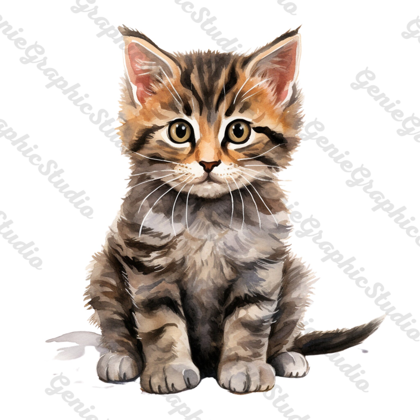 Watercolor Cat Clipart, Cute Kitten PNG, Commercial Use (digital ...