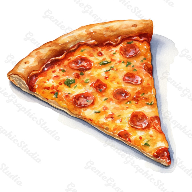 Watercolor Pizza Clipart: Cheese Pizza PNG Bundle (commercial Use ...