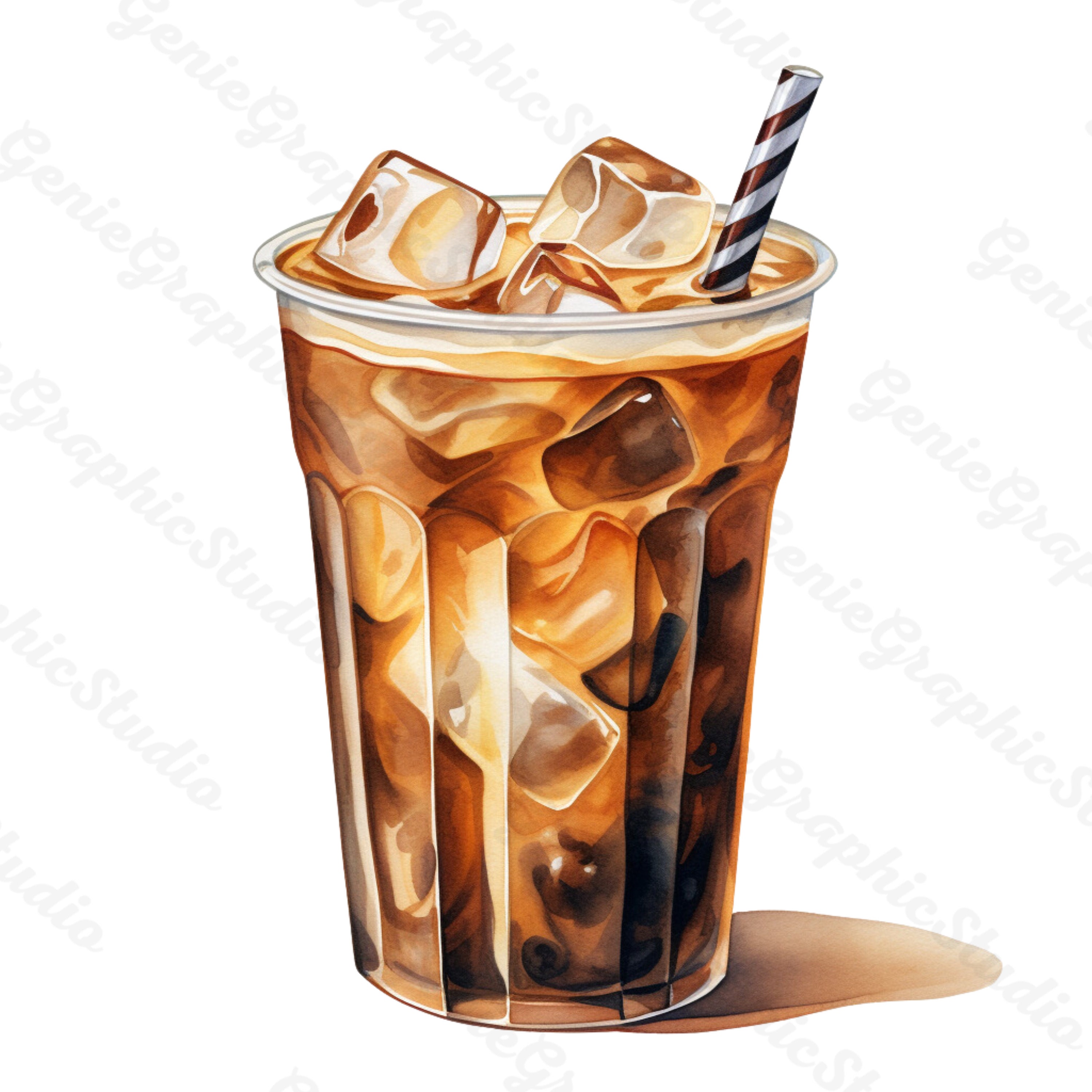 Coffee Clipart, Iced Coffee Png, Printable Wall Art, Watercolor Coffee ...