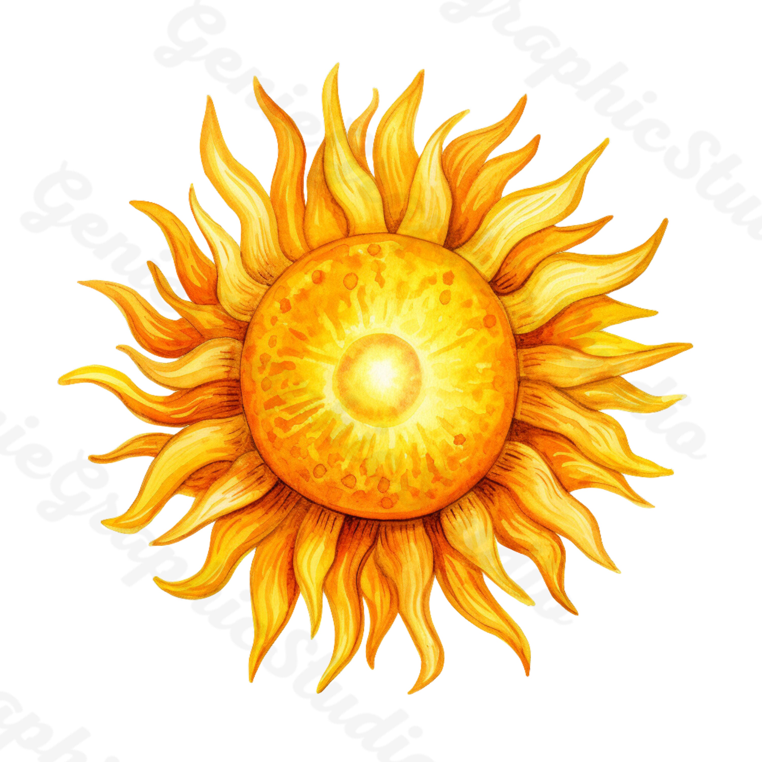 Sun Clipart, Watercolor Sun Png, Summer Clipart, Sunshine Clipart ...
