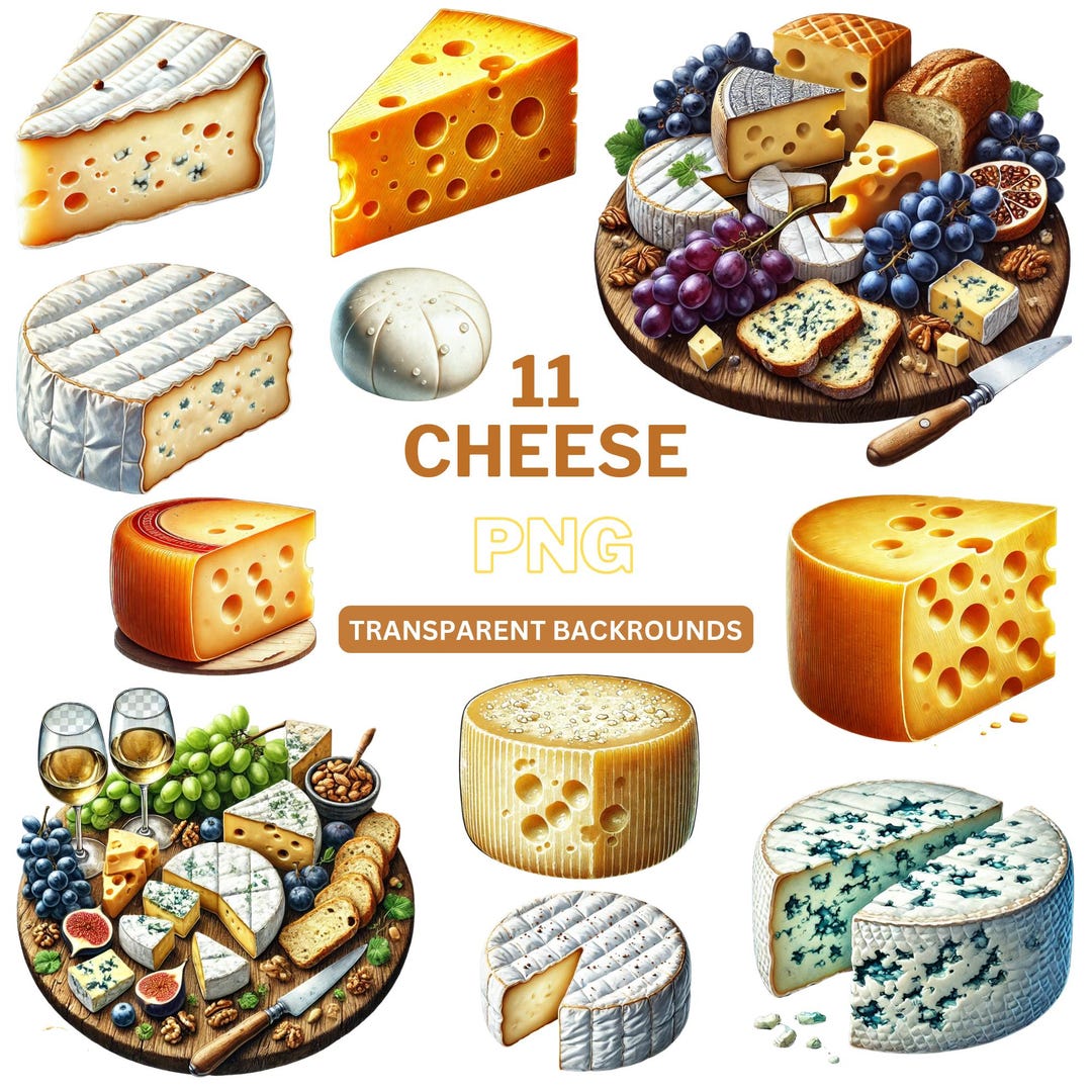 Watercolor Cheese Board Clipart: Rustic Food PNG Bundle (digital ...