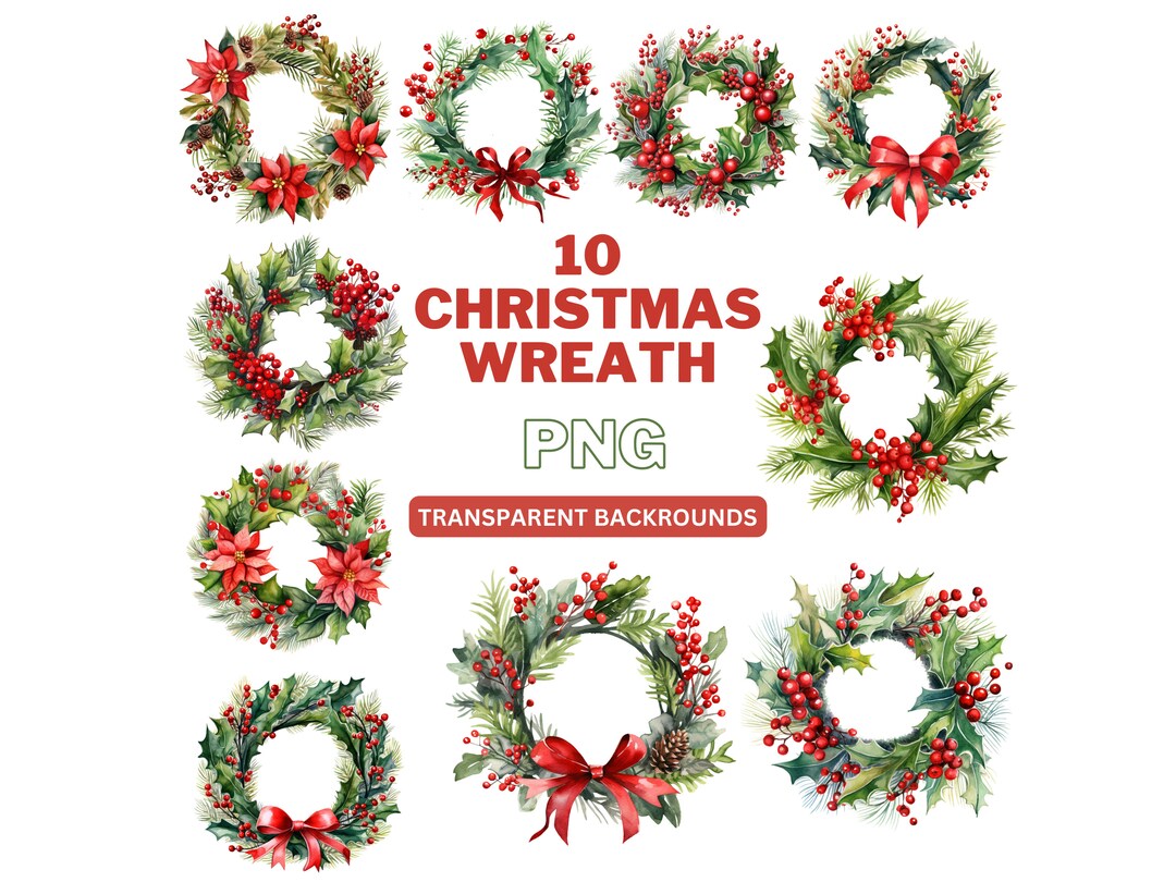 Christmas Wreath Clipart, Christmas Clipart, Winter Png, Holiday ...