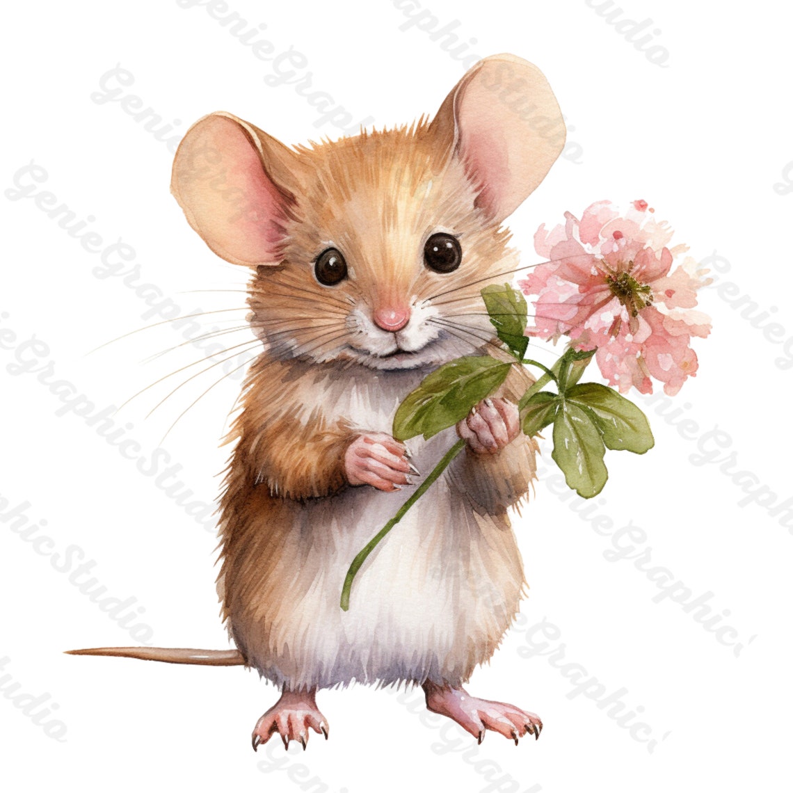 Watercolor Mouse Clipart, Cute Animal Clipart, Flowers Png, Animal ...