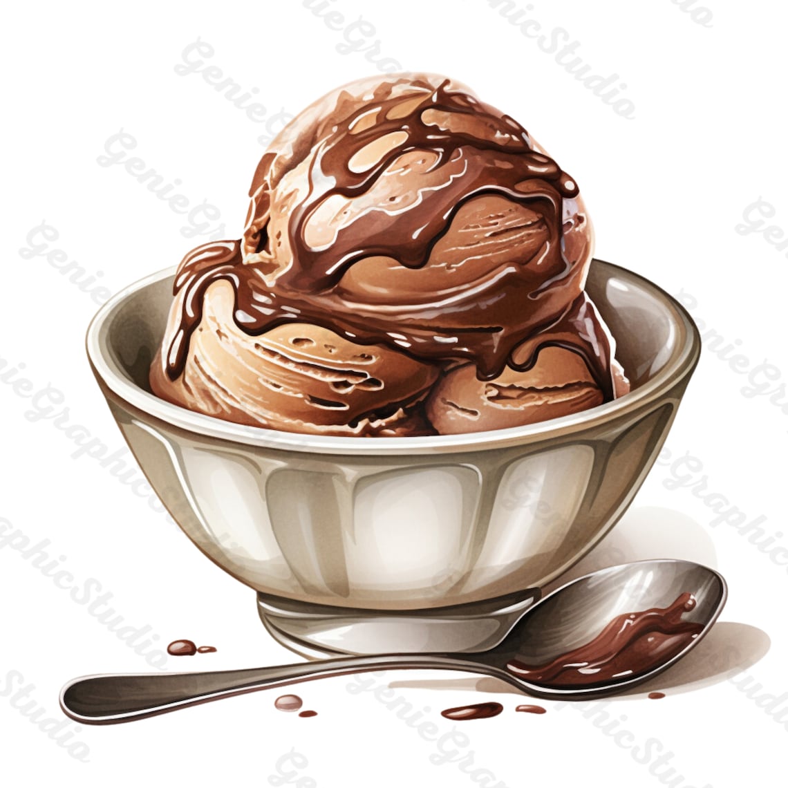 Watercolor Ice Cream Clipart: Dessert PNG Collection (digital Download ...