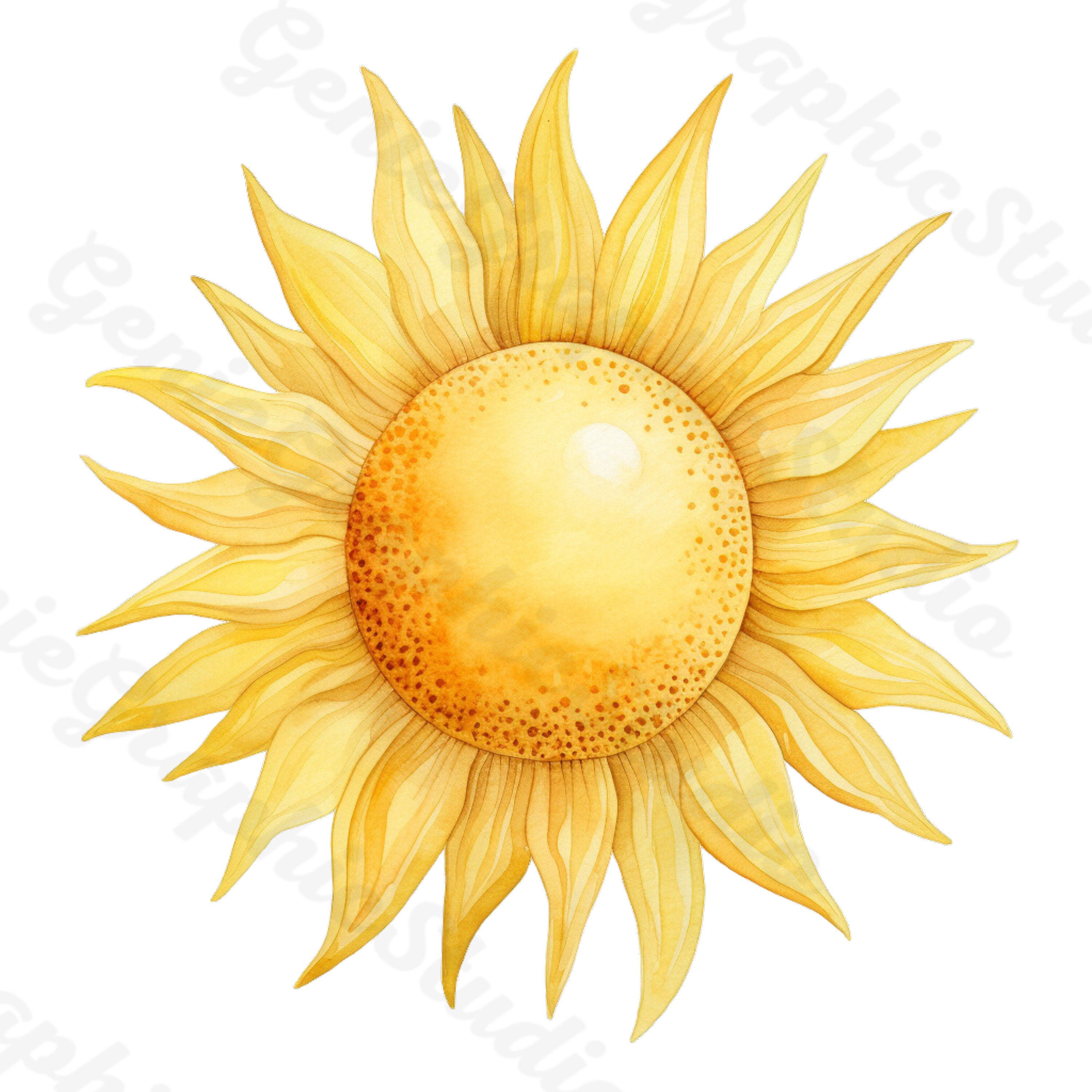 Sun Clipart, Watercolor Sun Png, Summer Clipart, Sunshine Clipart ...