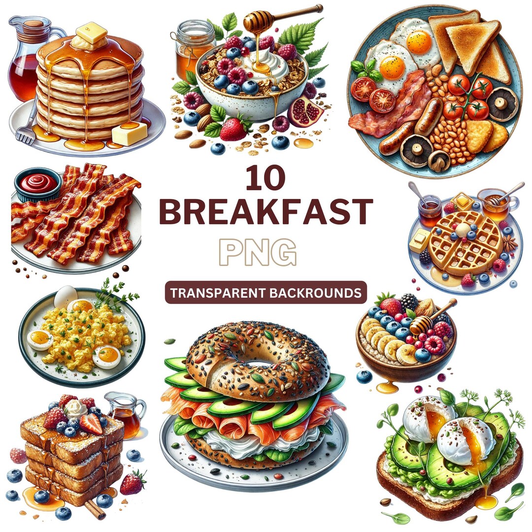 Watercolor Breakfast Clipart Bundle: Brunch Food PNG (digital Download ...