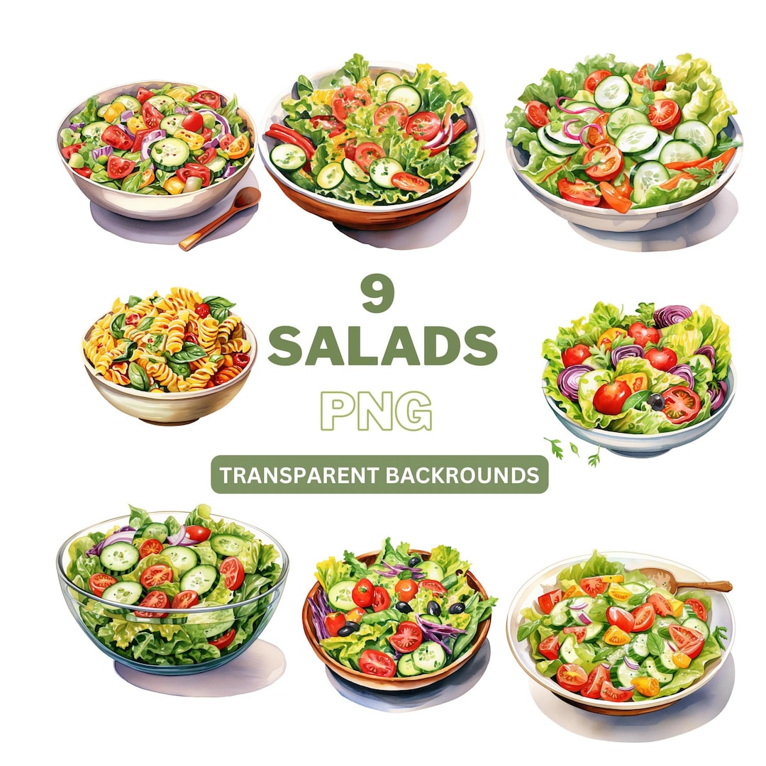 Salad Clipart, Healthy Food Png, Printable Wall Art, Watercolor Salad ...