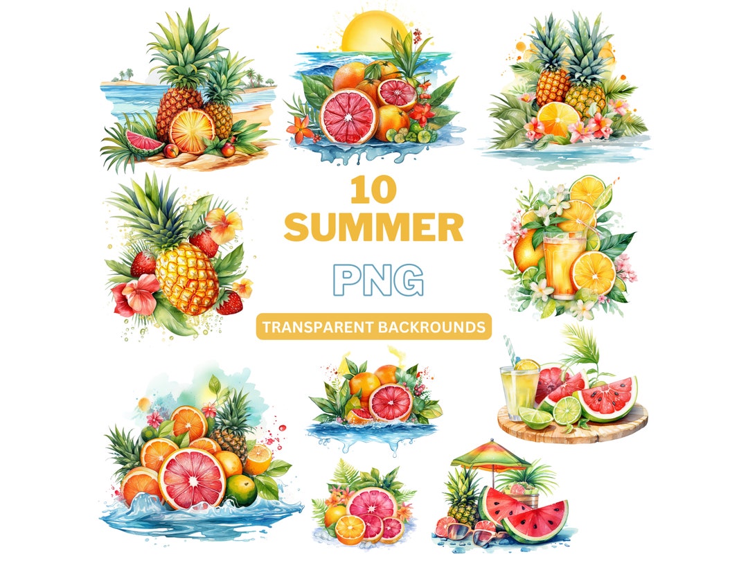 Summer Clipart, Watercolour Cocktails, Tropical Clipart, Fruit Png ...