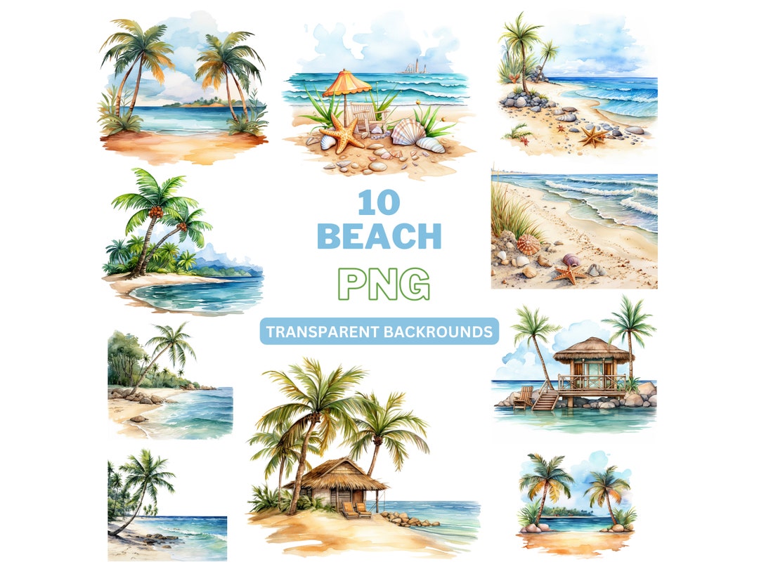 Beach Png, Watercolor Beach Clipart, Summer Clipart, Ocean Print ...
