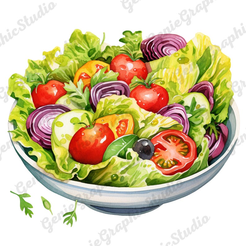 Salad Clipart, Healthy Food Png, Printable Wall Art, Watercolor Salad ...