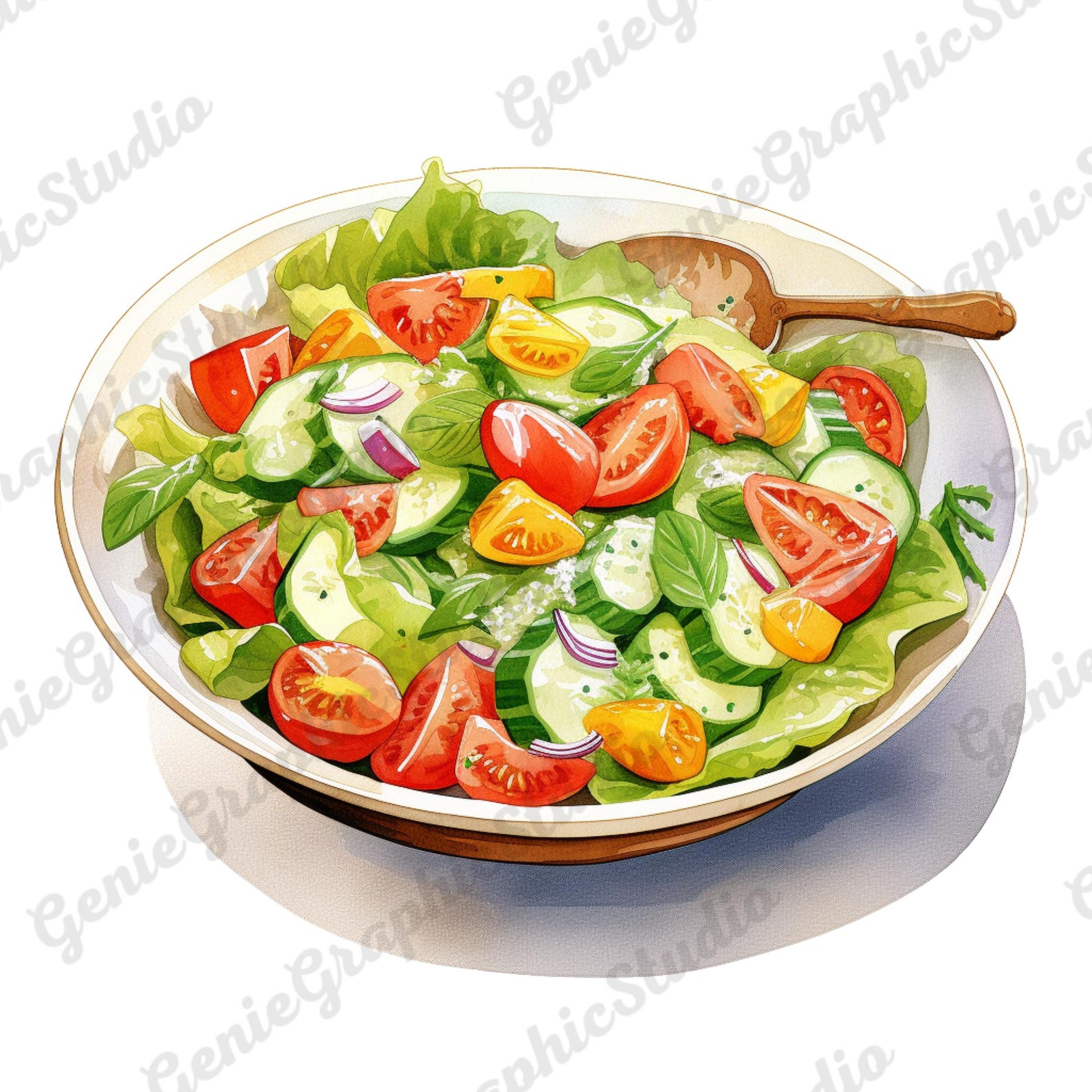 Salad Clipart, Healthy Food Png, Printable Wall Art, Watercolor Salad ...