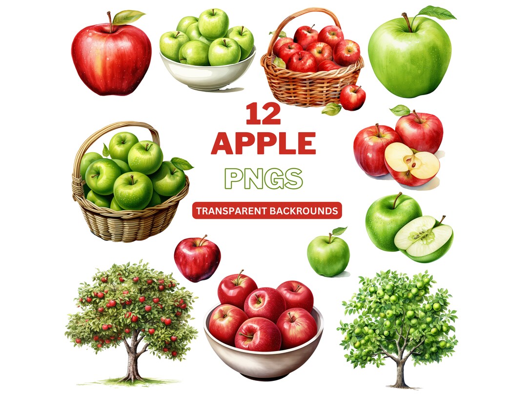 Apple Clipart, Apple PNG, Fruit Clipart, Summer Clipart, Printable Wall ...