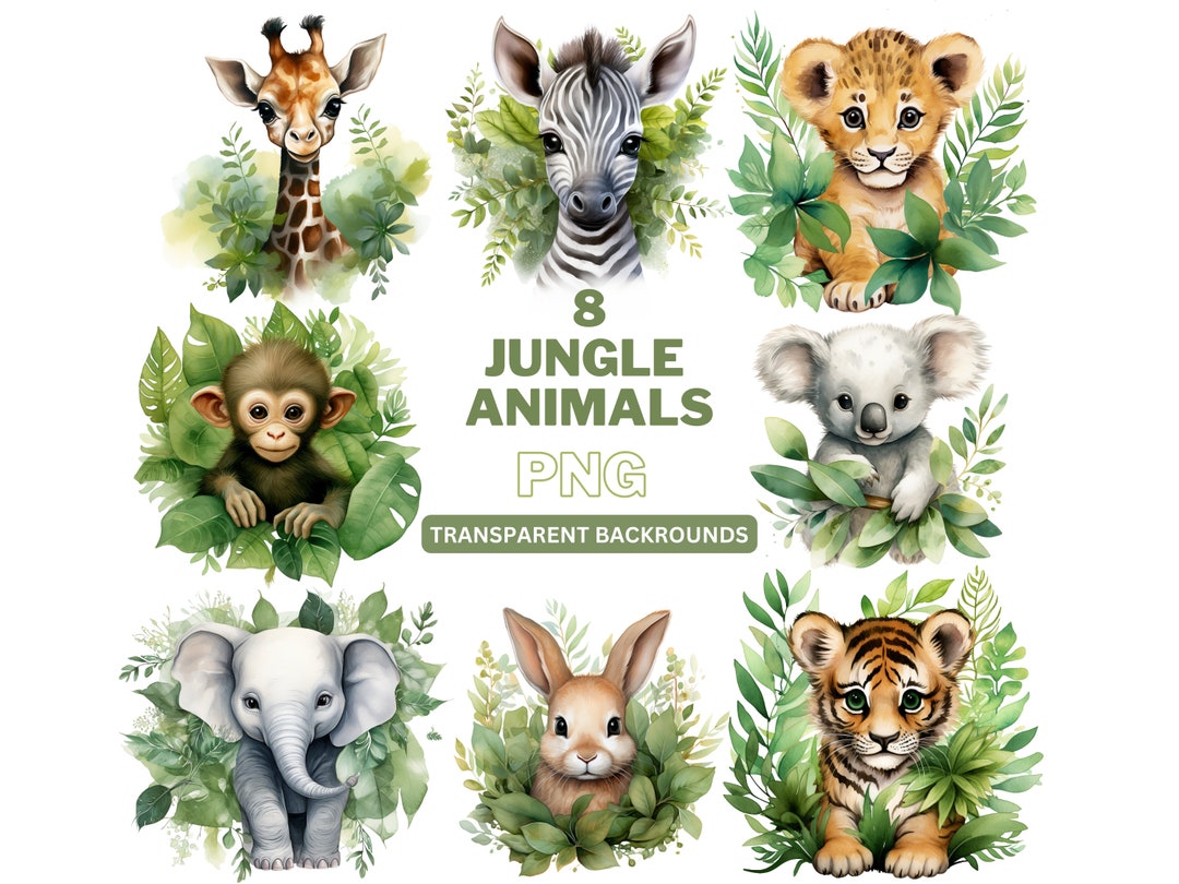 Cute Jungle Animals Clipart, Baby Shower Clipart, Watercolor Safari ...