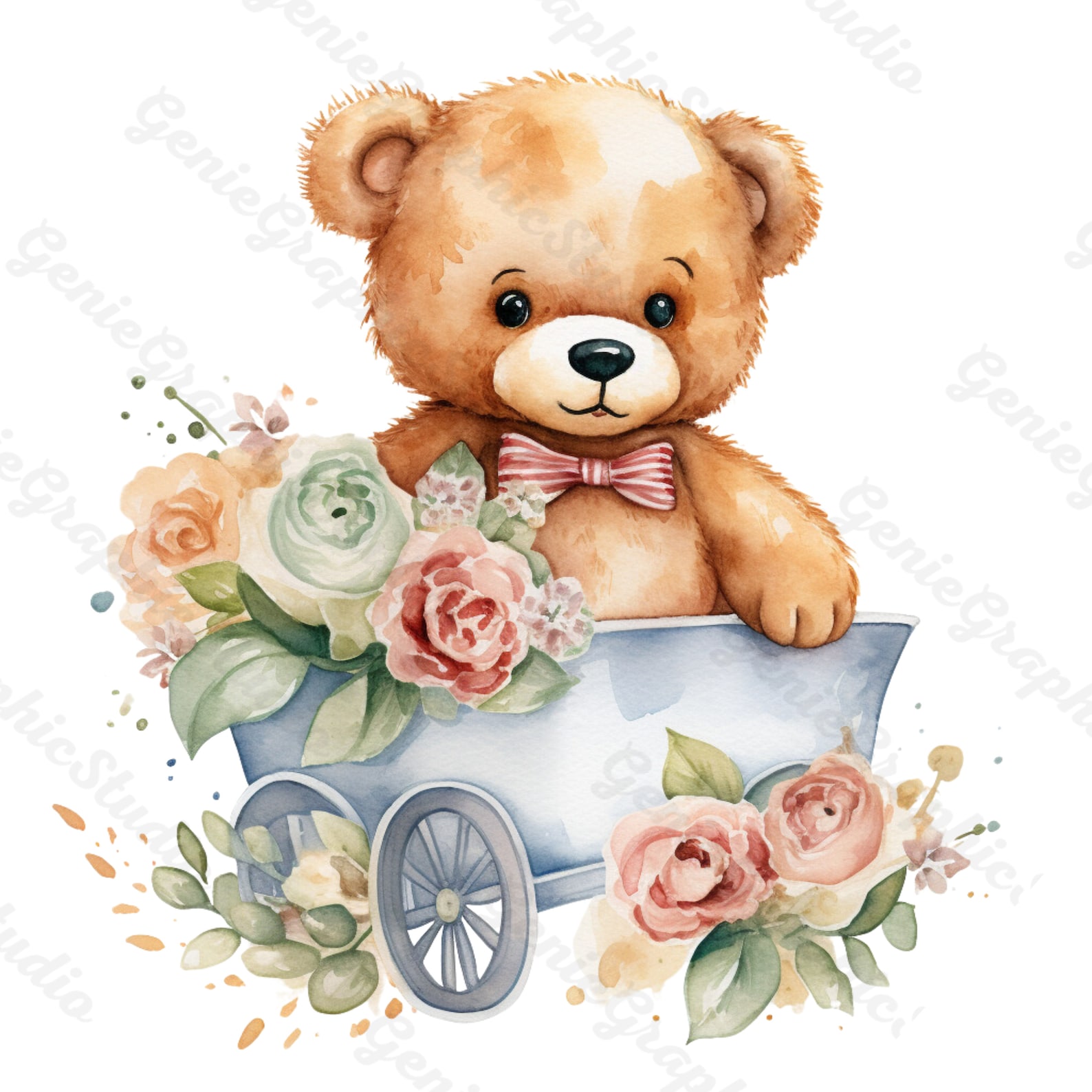 Watercolor Teddy Bear Clipart, Baby Shower Clipart, Nursery Decor ...