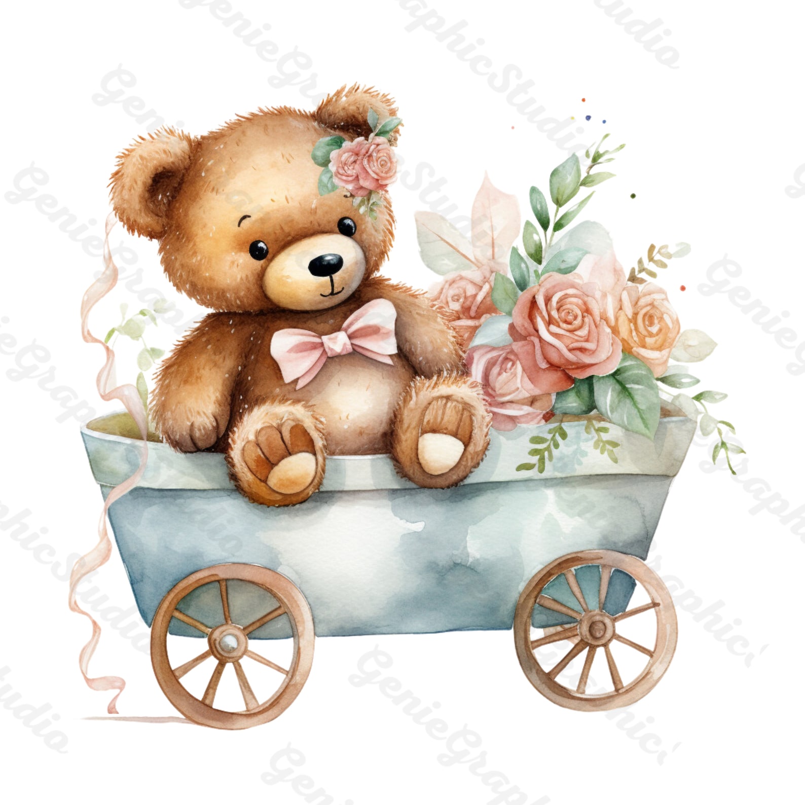 Watercolor Teddy Bear Clipart, Baby Shower Clipart, Nursery Decor ...