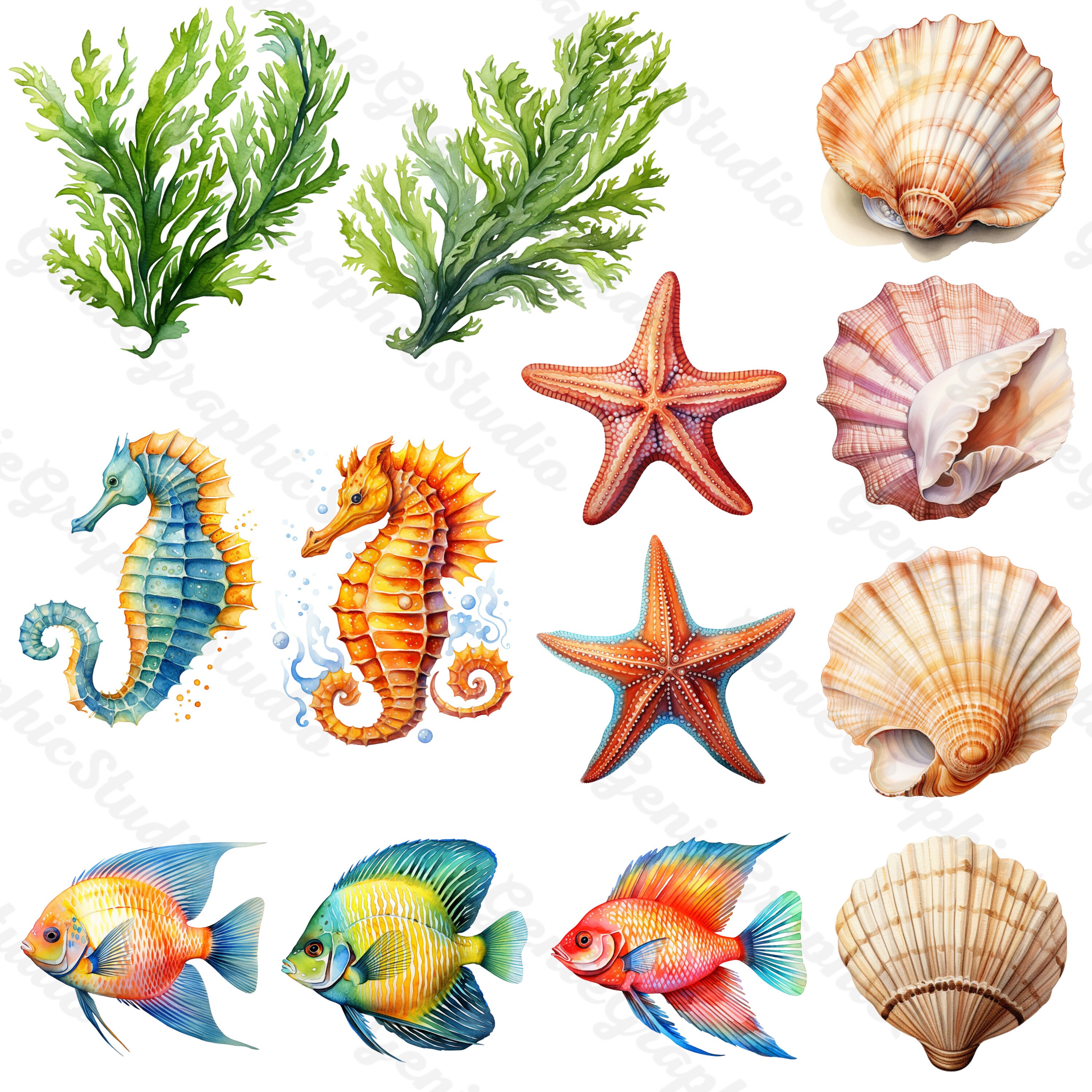 Ocean Clipart, Under the Sea Clipart, Watercolor Sea Creatures, Ocean ...