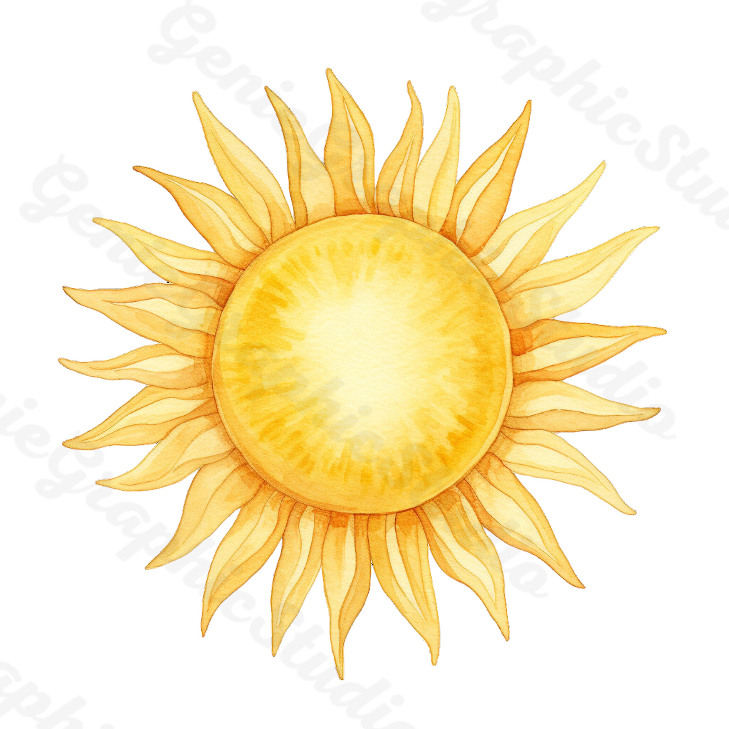 Sun Clipart, Watercolor Sun Png, Summer Clipart, Sunshine Clipart ...