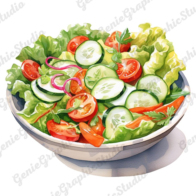 Salad Clipart, Healthy Food Png, Printable Wall Art, Watercolor Salad ...