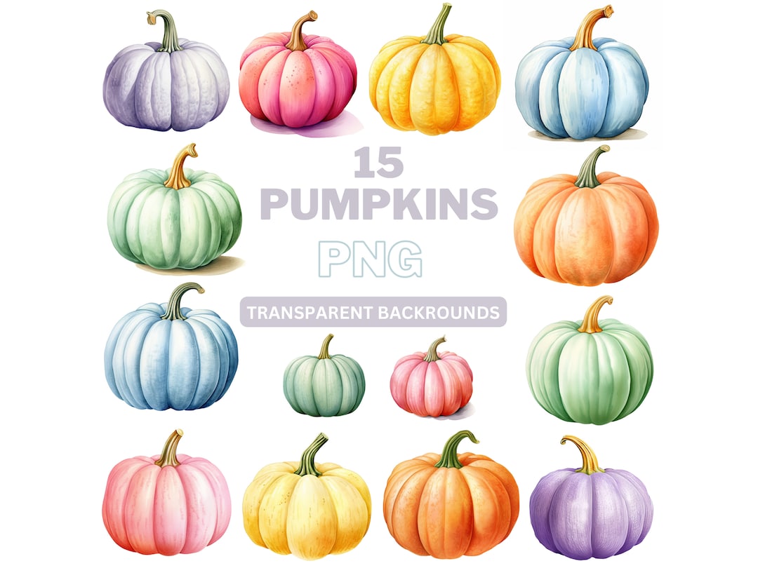 Pumpkin Clipart, Pastel Halloween Clipart, Autumn Watercolor Clipart ...