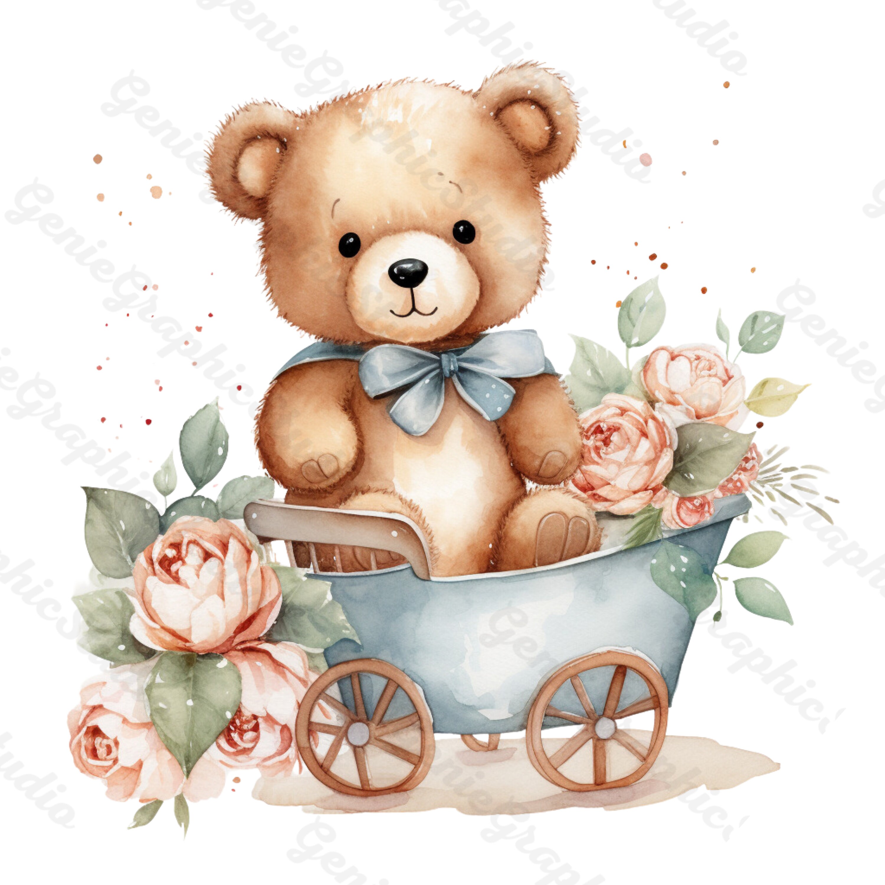 Watercolor Teddy Bear Clipart, Baby Shower Clipart, Nursery Decor ...