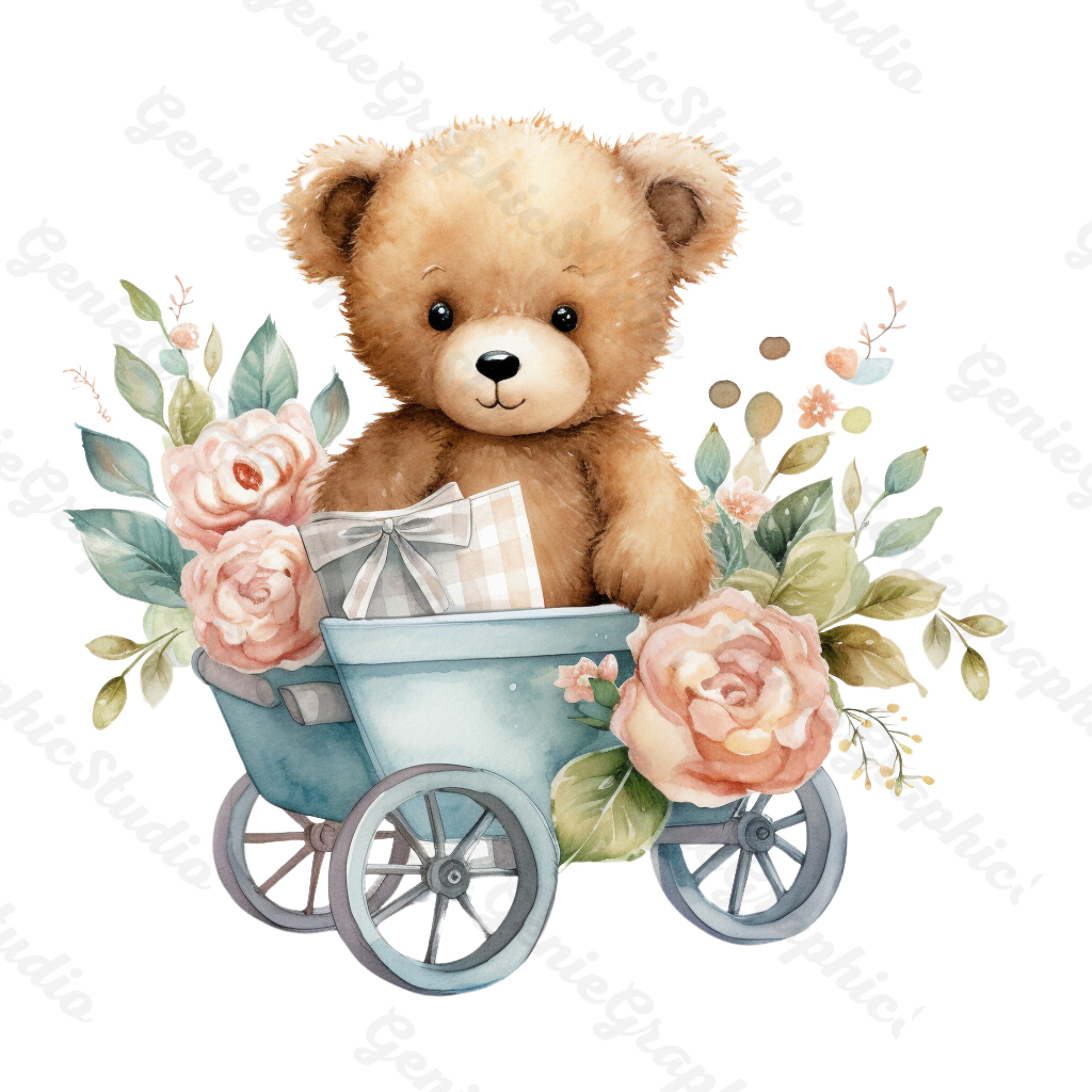Watercolor Teddy Bear Clipart, Baby Shower Clipart, Nursery Decor ...