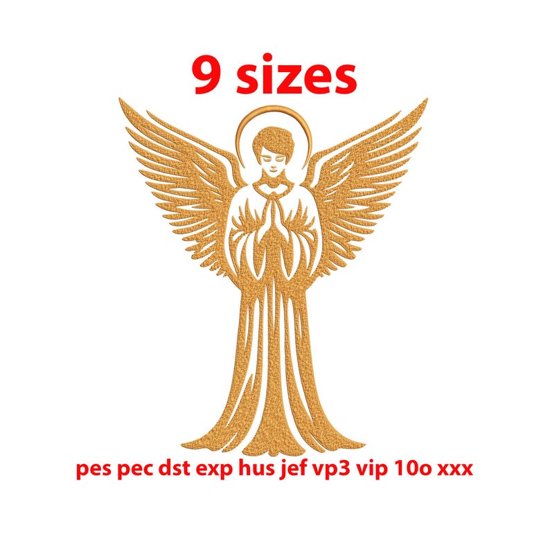 Praying Guardian Angel Machine Embroidery Design – 9 Sizes (digital ...