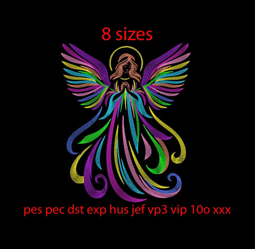 Praying Angel Colourful Machine Embroidery Design - Rainbow Angel With ...