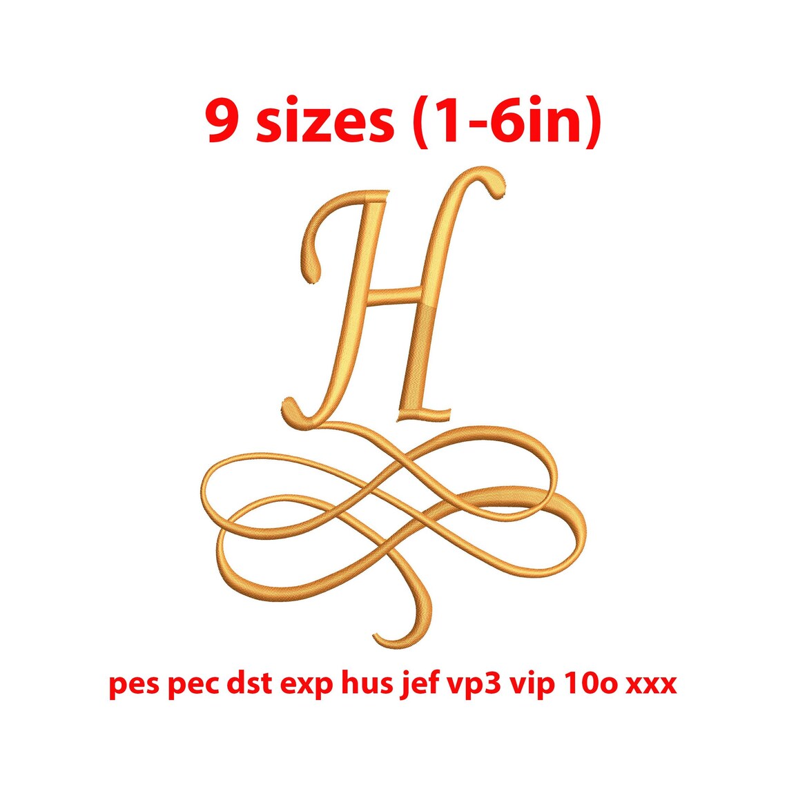 Elegant Letter H Embroidery Design - Wedding Monogram (9 Sizes ...