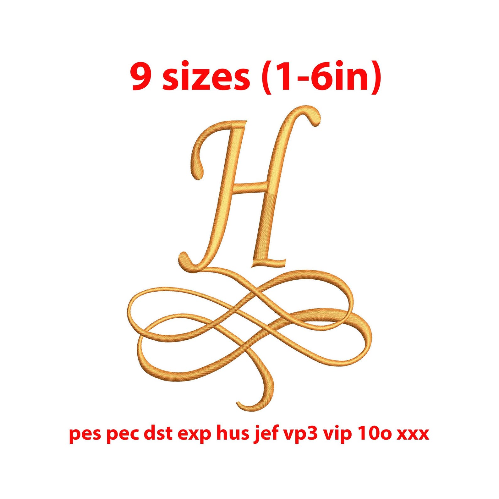 Elegant Letter H Embroidery Design - Wedding Monogram (9 Sizes ...