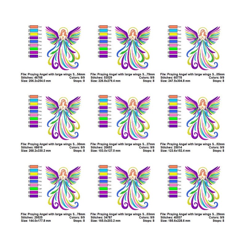 Praying Angel Colourful Machine Embroidery Design - Rainbow Angel With ...