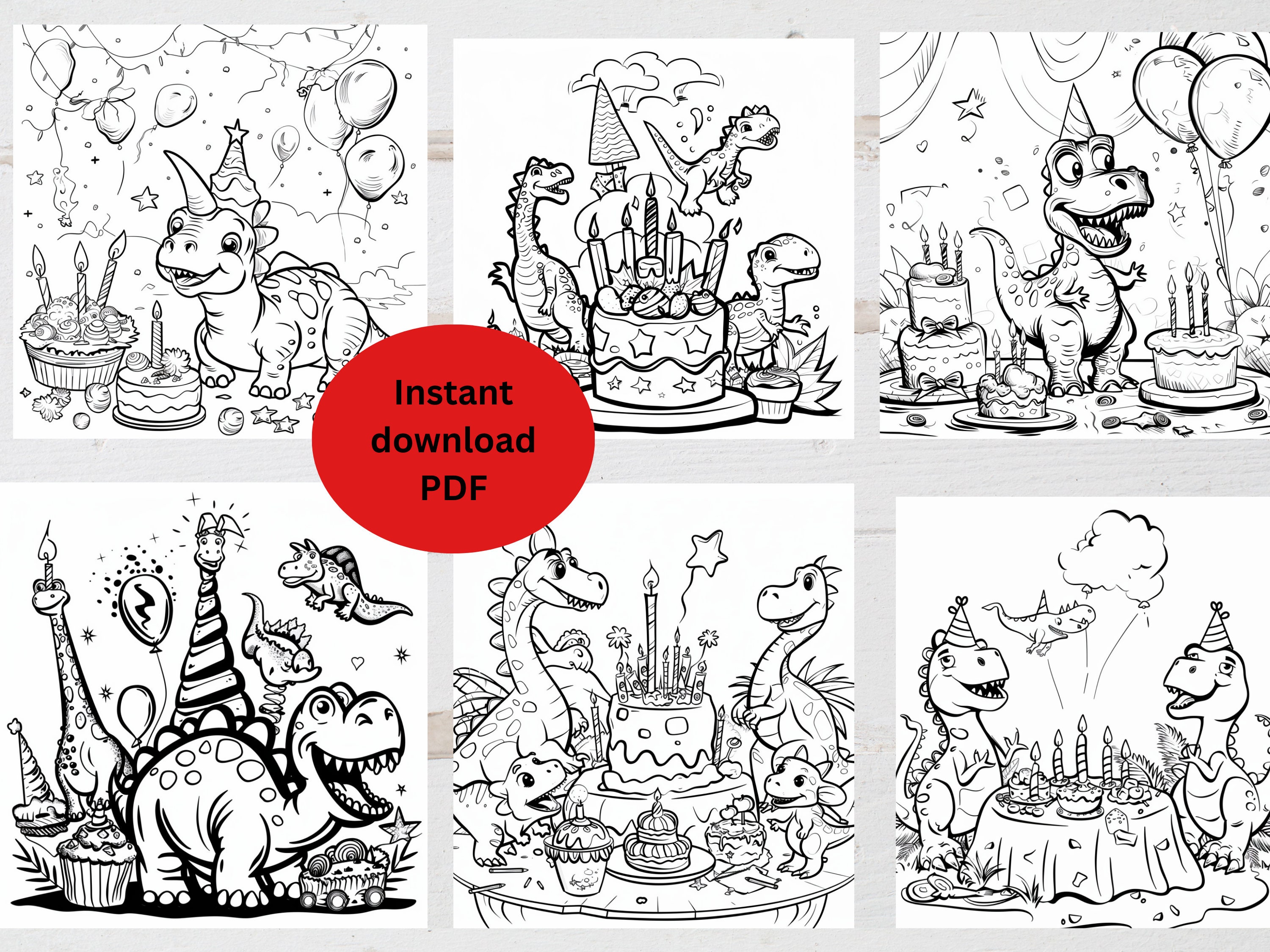 12 Dinosaur Party Coloring Page, Birthday Coloring Activity, Dinosaur ...