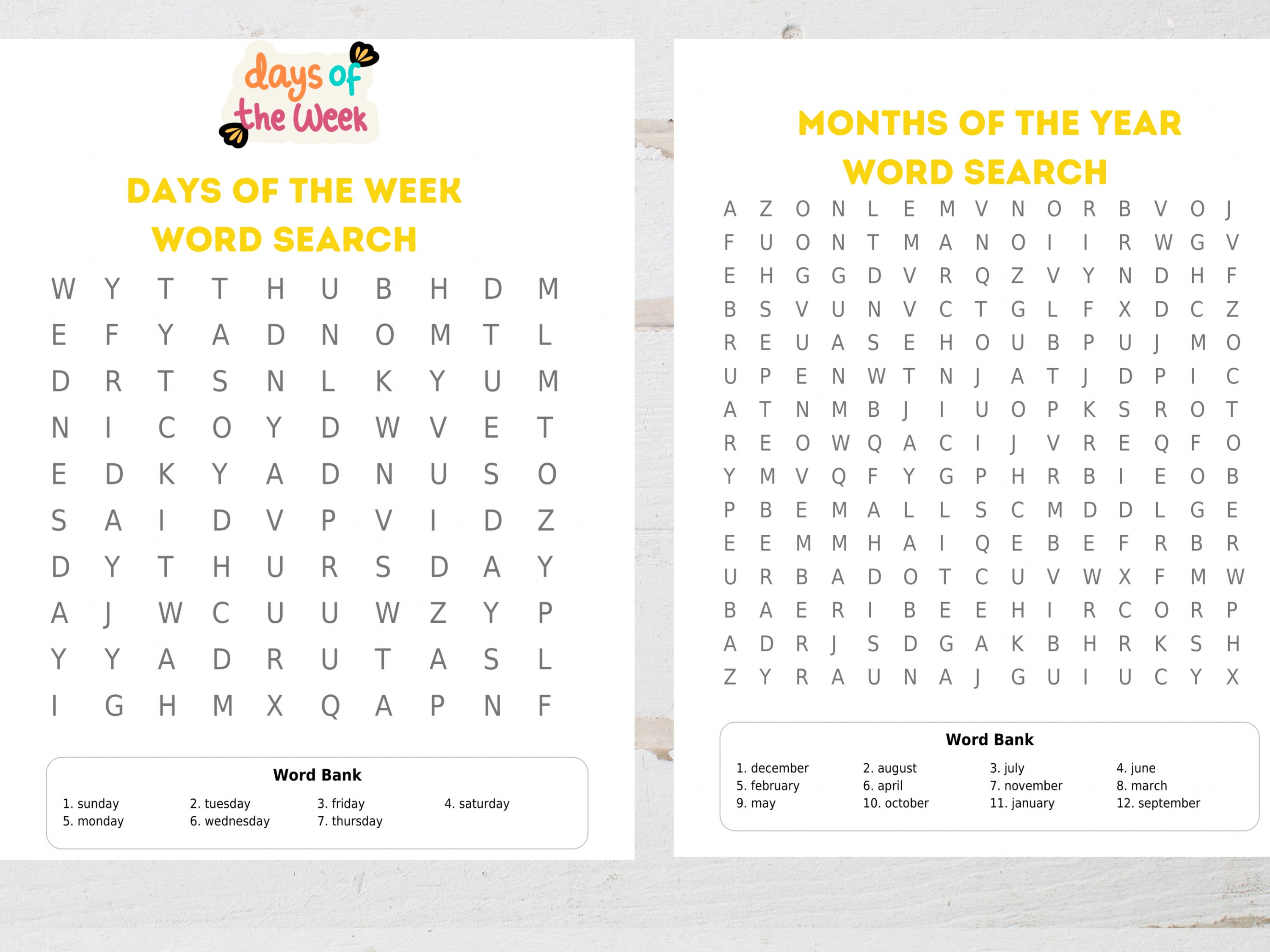 5 Word Search Printable Puzzle Kindergarten First Grade Word Search ...