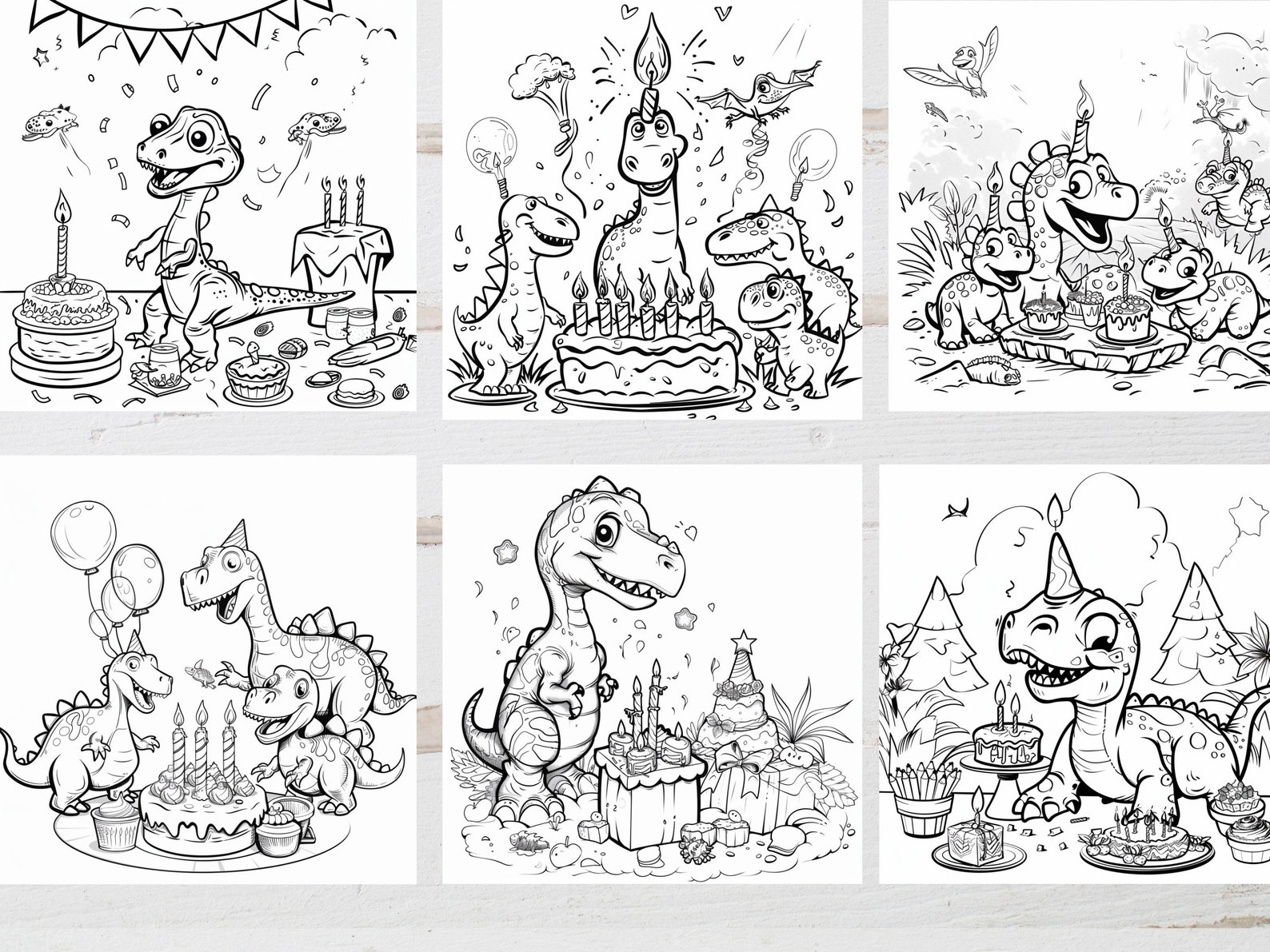 12 Dinosaur Party Coloring Page, Birthday Coloring Activity, Dinosaur ...