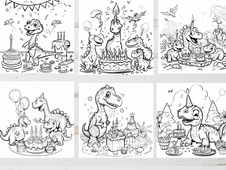 12 Dinosaur Party Coloring Page, Birthday Coloring Activity, Dinosaur ...