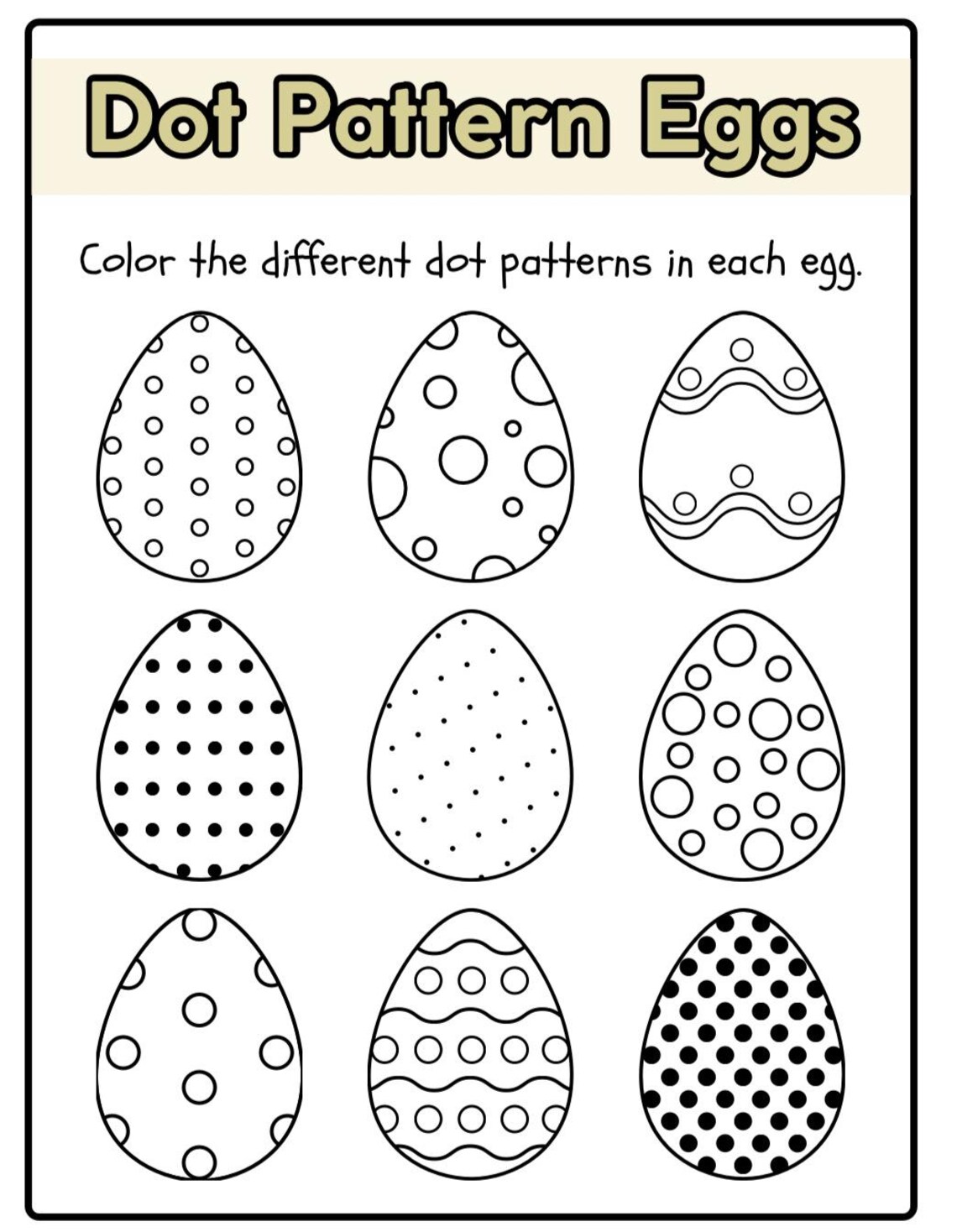 Dot Pattern Easter Eggs Coloring Worksheet | Printable Easter Activity ...