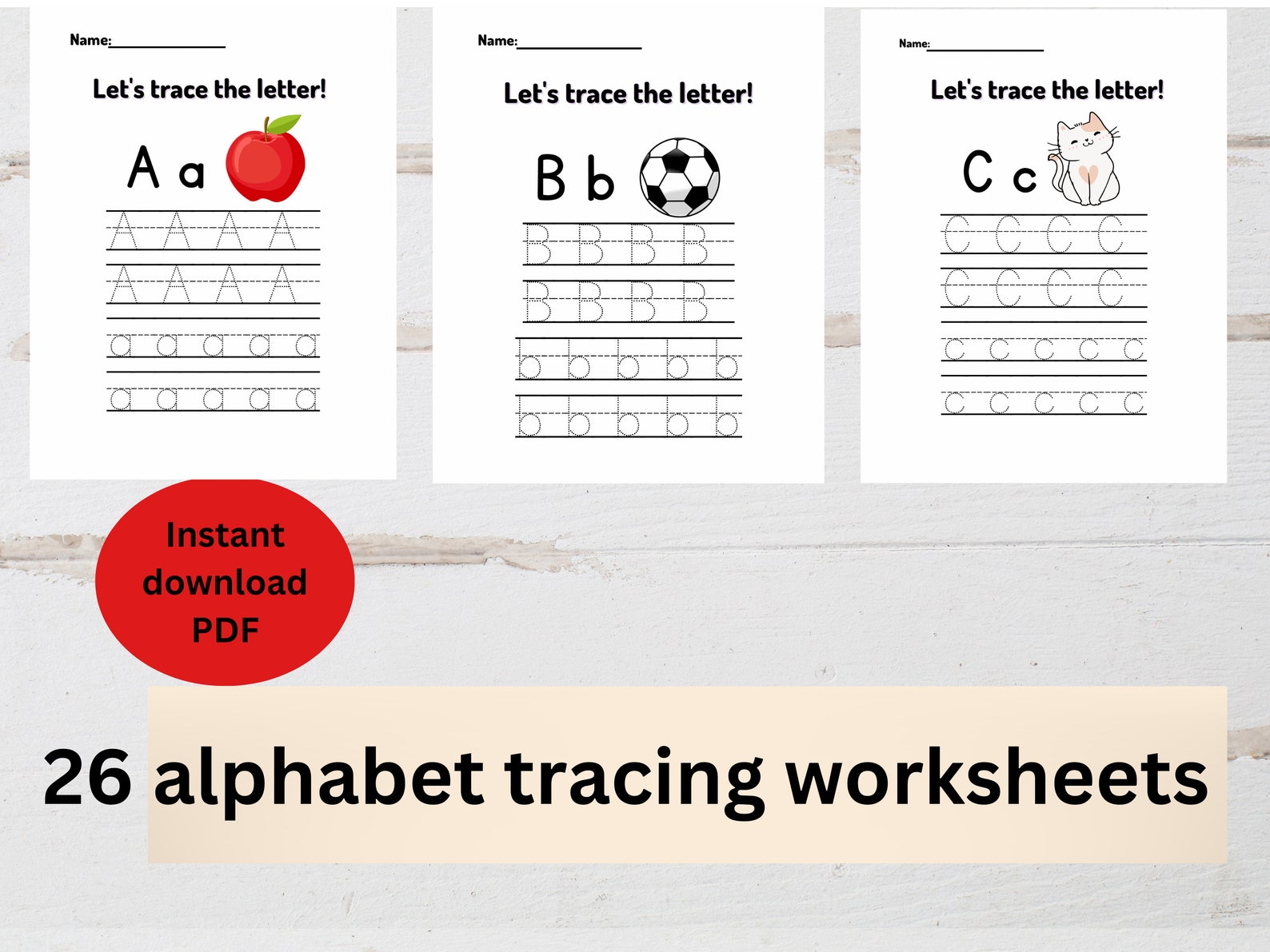 Alphabet Tracing Worksheets A-Z / ABC Tracing Workbook /handwriting ...