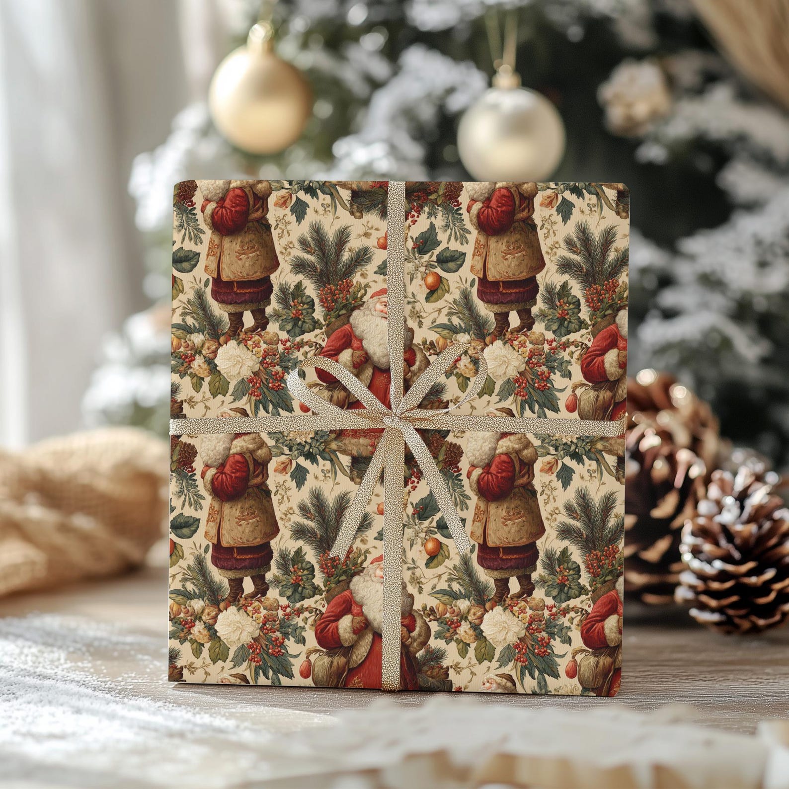 Vintage Santa Claus Gift Wrap - Old World Christmas Wrapping Paper With ...
