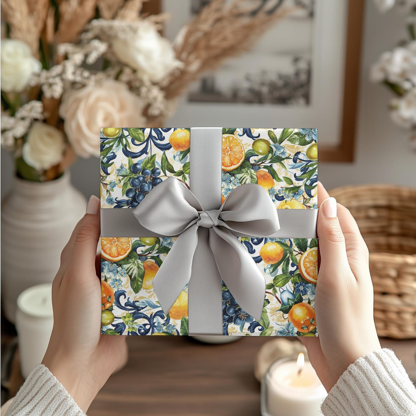 Citrus Fruit Gift Wrap - Vibrant Orange & Lemon Wrapping Paper With ...
