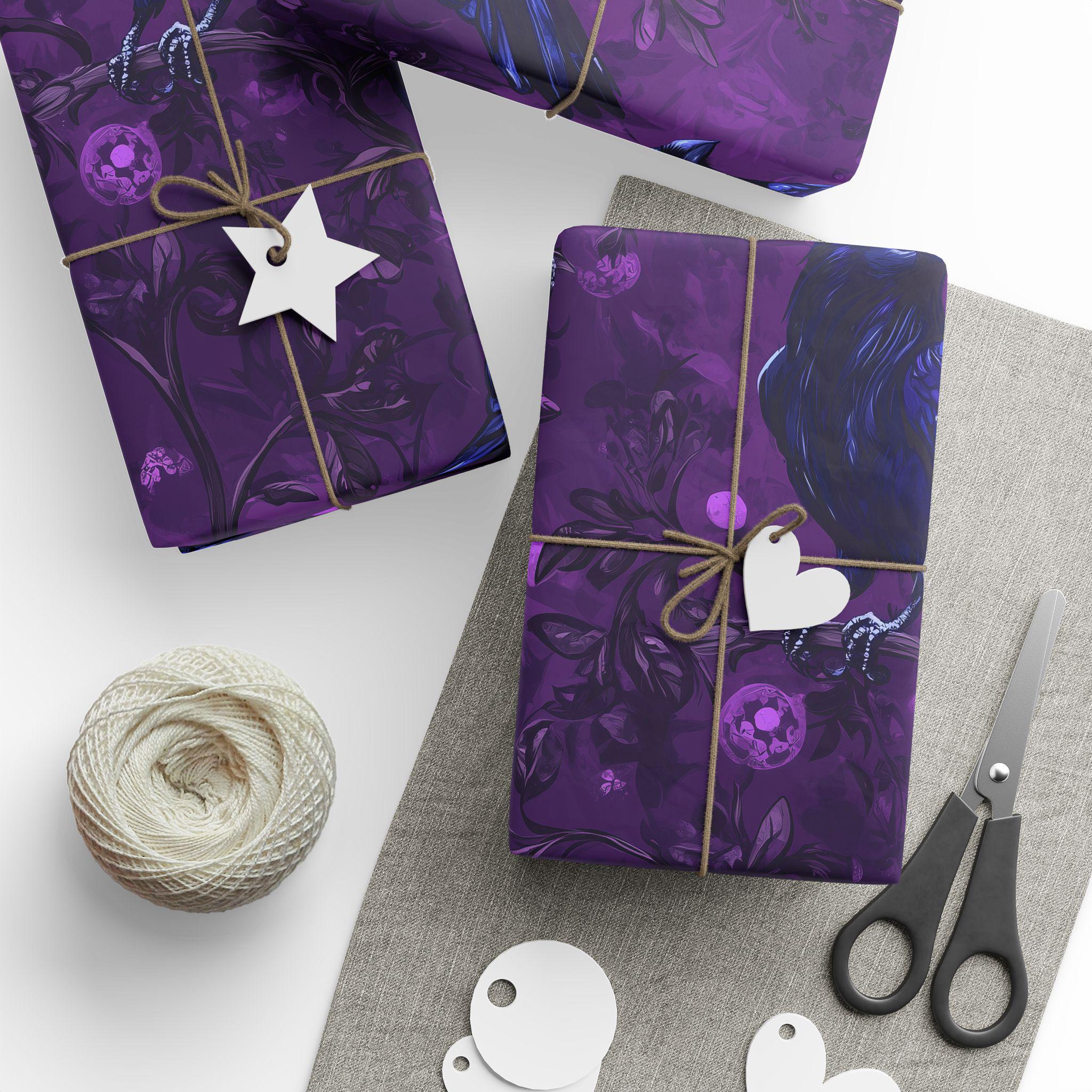 Gothic Raven Gift Wrapping Paper: Dark Purple and Black Halloween Crow ...