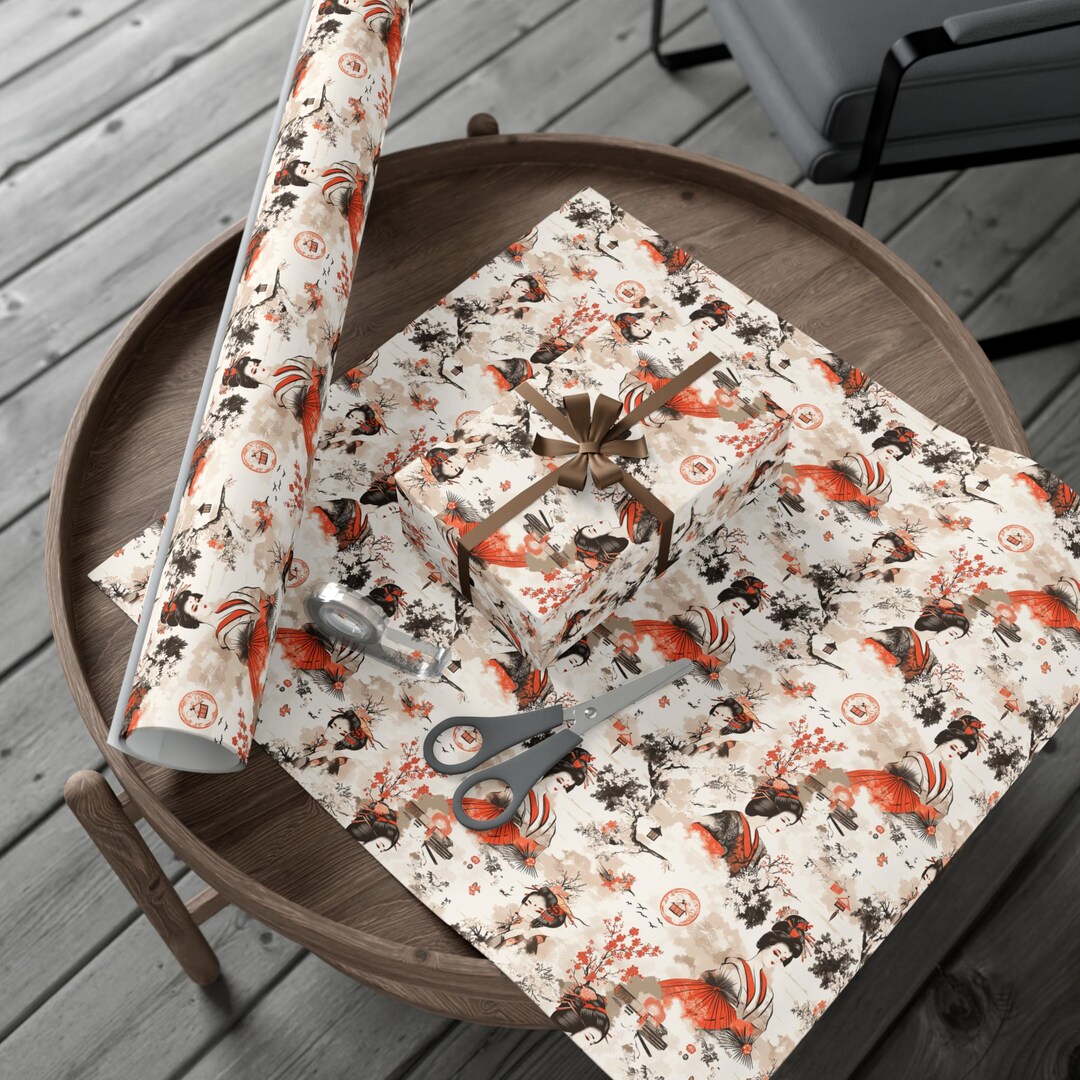 Japanese Cherry Blossom Gift Wrap - Elegant Geisha & Sakura Wrapping ...