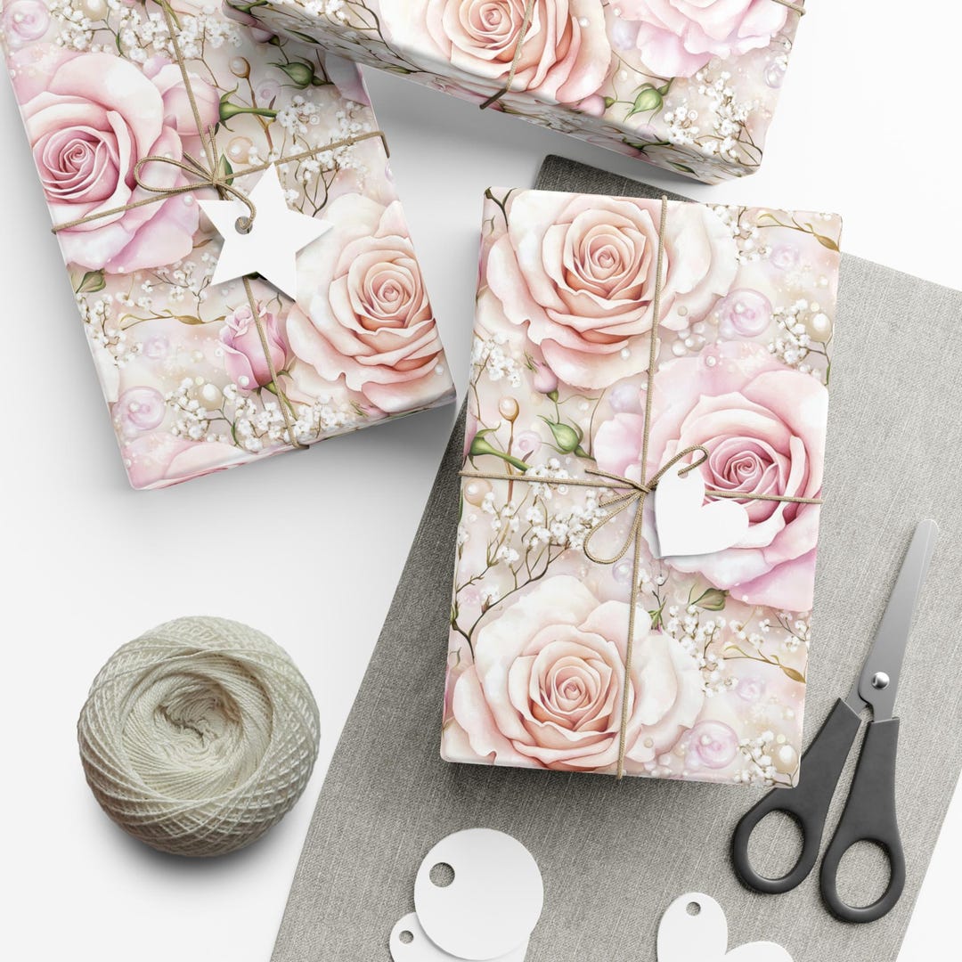 Romantic Rose and Pearl Gift Wrap: Soft Pastel Floral Wrapping Paper - Etsy