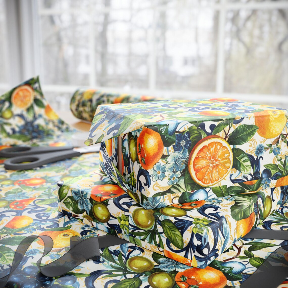Citrus Fruit Gift Wrap - Vibrant Orange & Lemon Wrapping Paper With ...