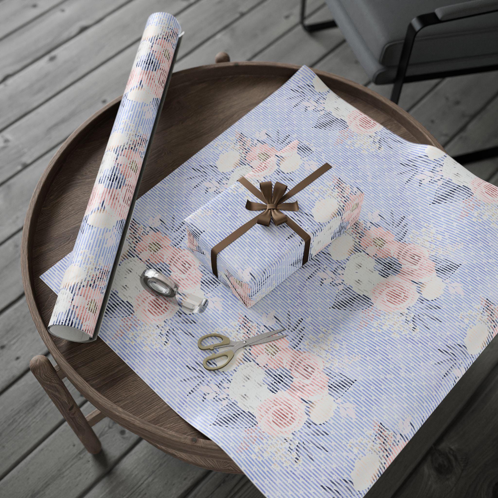 Floral Wrapping Paper Pink Rose Gift Wrap Blue Blush Gift Wrapping Baby ...