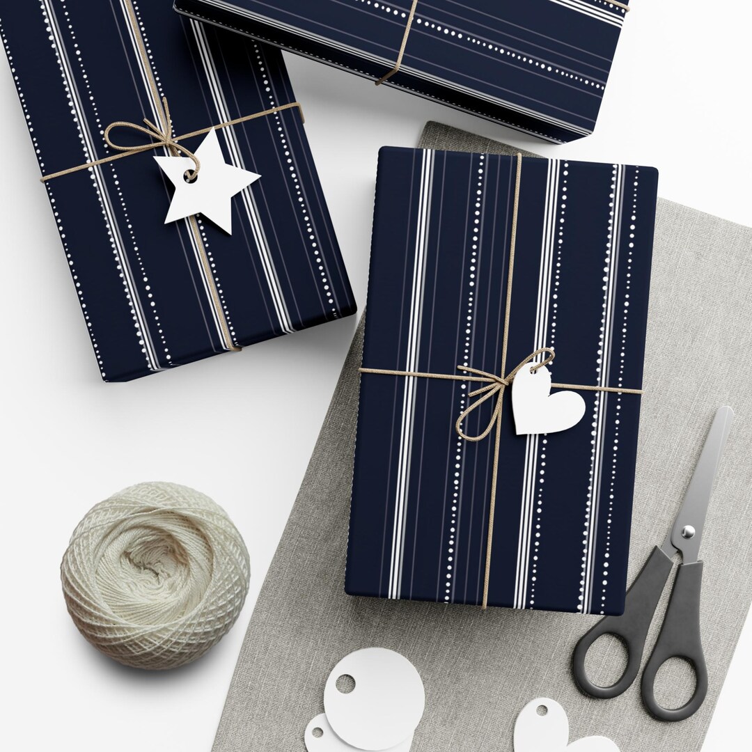 Classic Pinstripe Gift Wrap - Navy & White Elegant Wrapping Paper ...