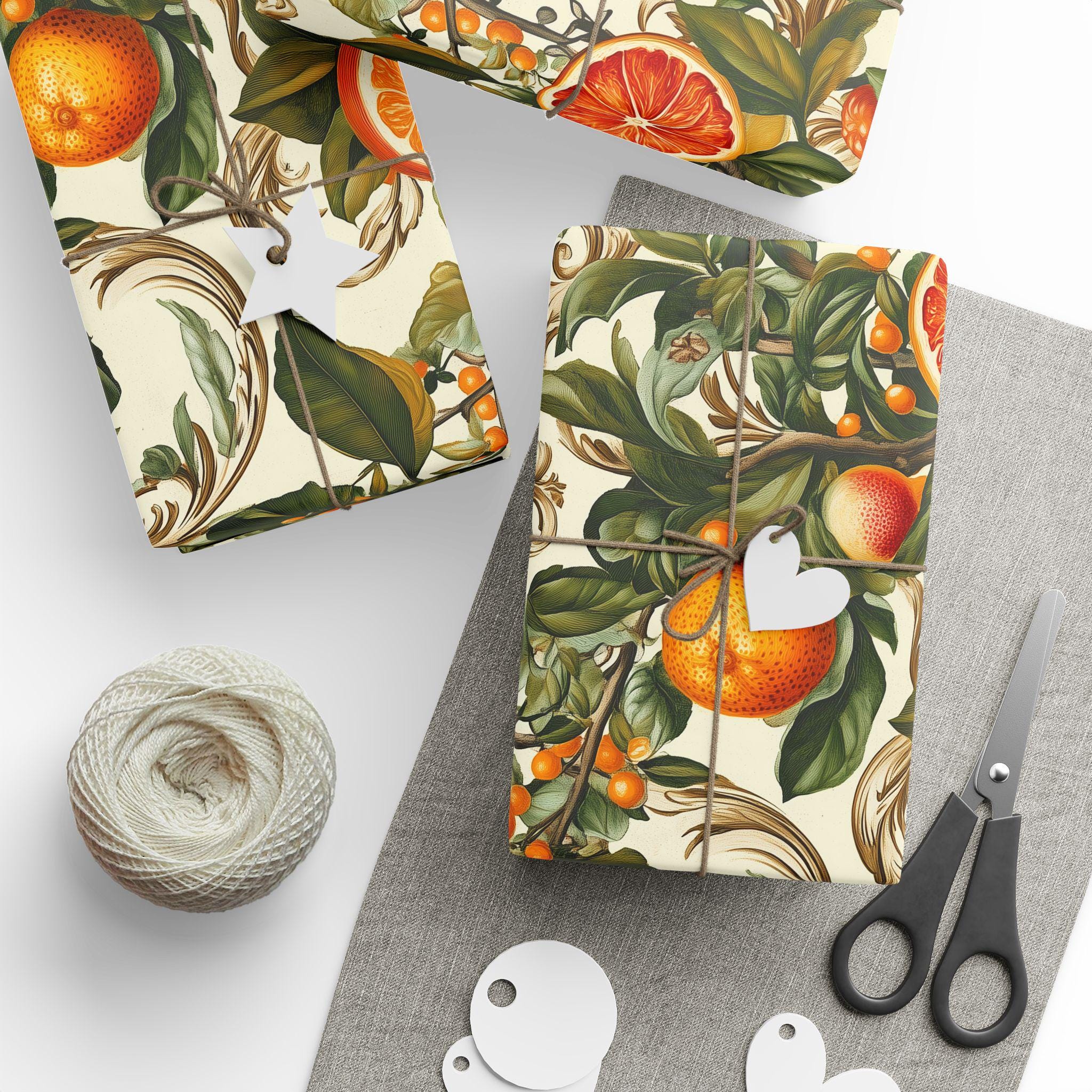 Vintage Citrus Fruit Gift Wrapping Paper Orange and Lemon Botanical ...
