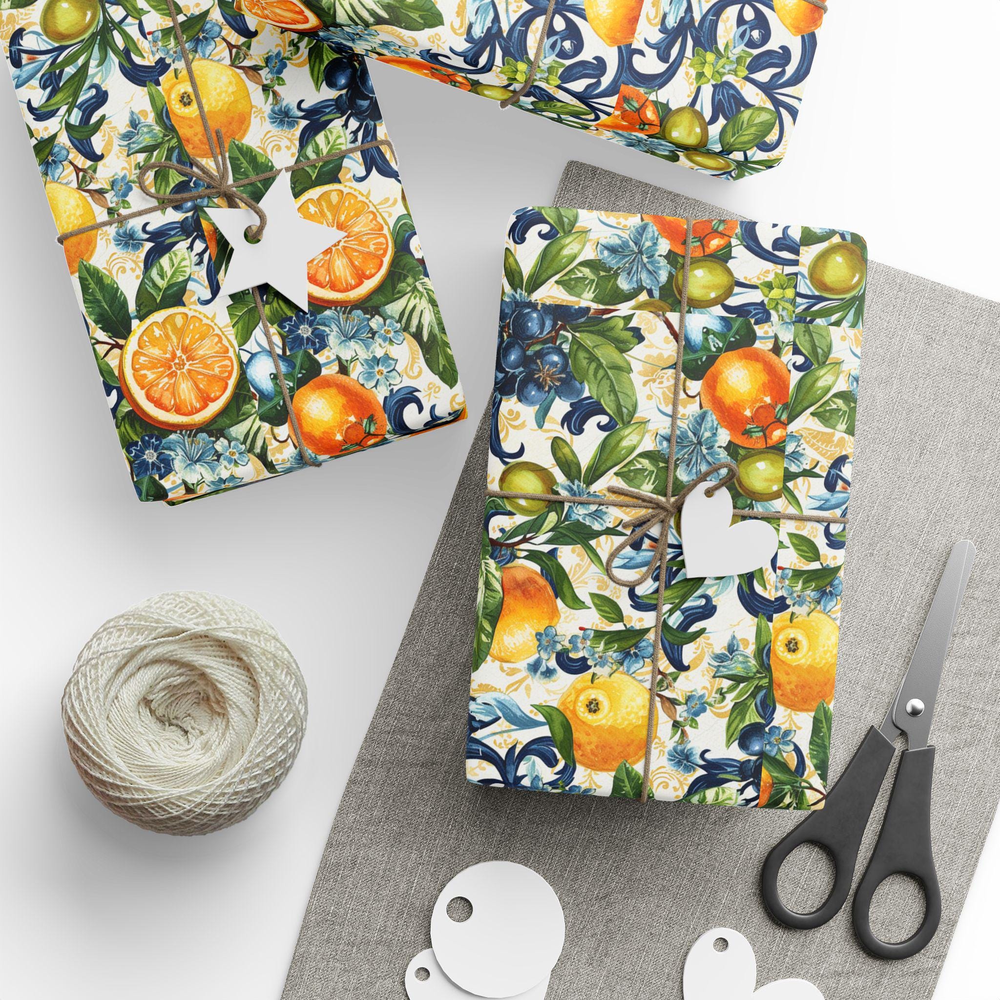 Citrus Fruit Gift Wrap - Vibrant Orange & Lemon Wrapping Paper With ...