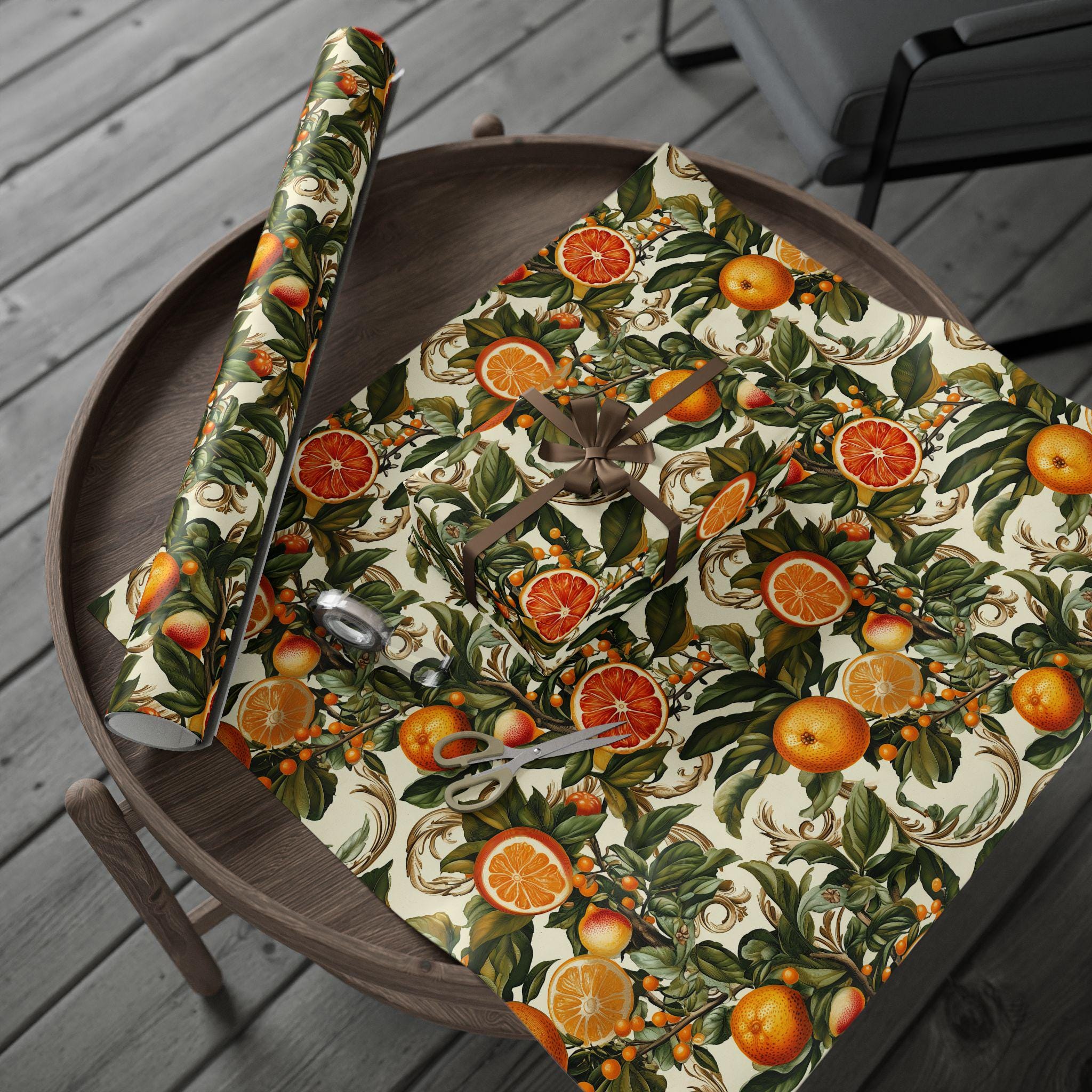 Vintage Citrus Fruit Gift Wrapping Paper - Orange and Lemon Botanical ...