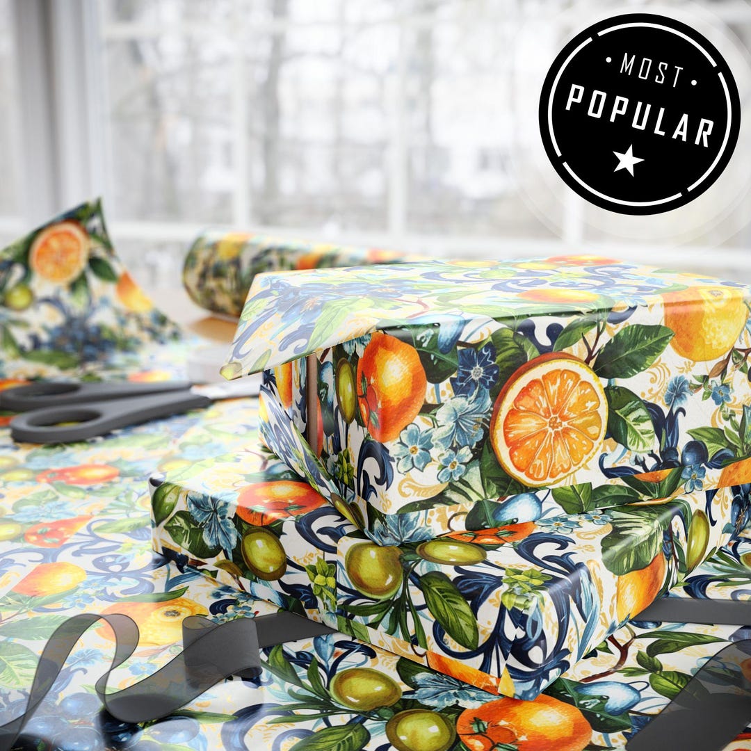 Citrus Fruit Gift Wrap - Vibrant Orange & Lemon Wrapping Paper With ...